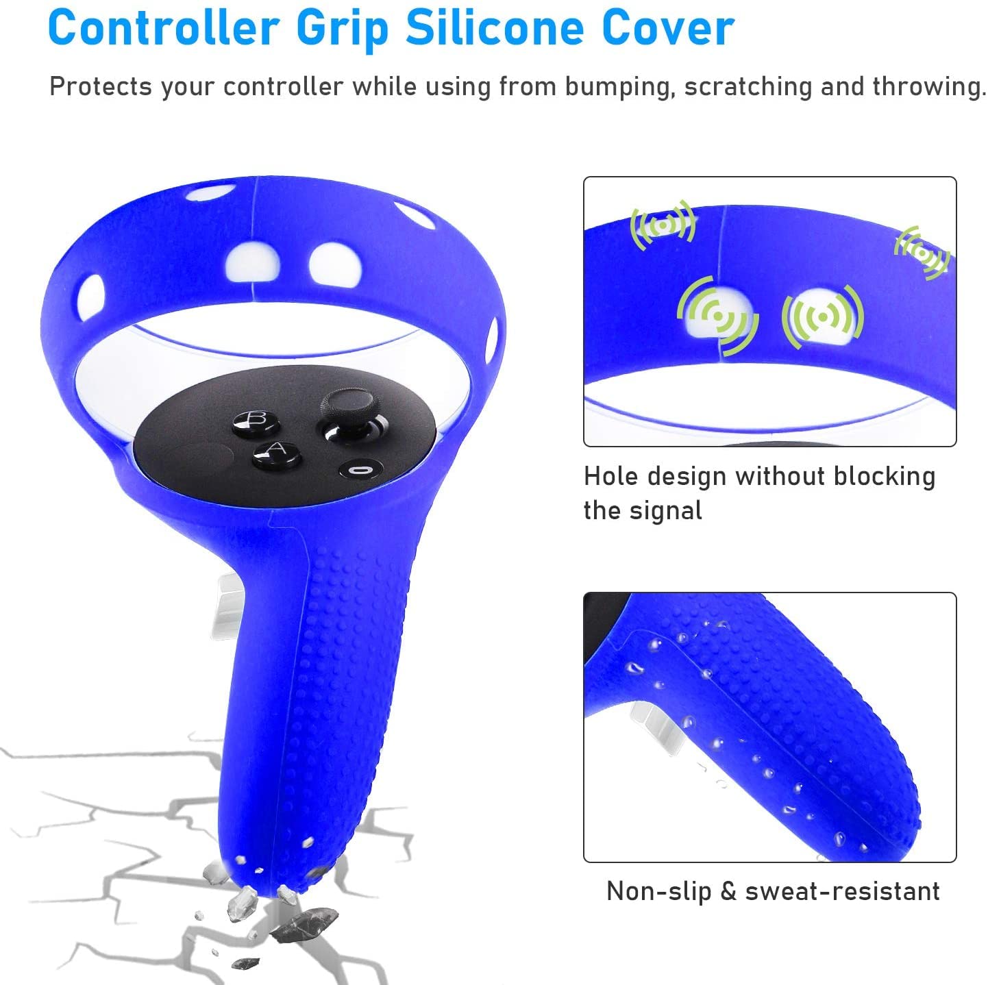 YIZEIJOB Silicone Cover Set Accessories for Oculus Quest 2, Quest 2 Front Shell Protector Cover, Controller Grips Cover, Lens Protective Cover, Anti-Throw Face Pad, 4PCS VR Bundle-Blue