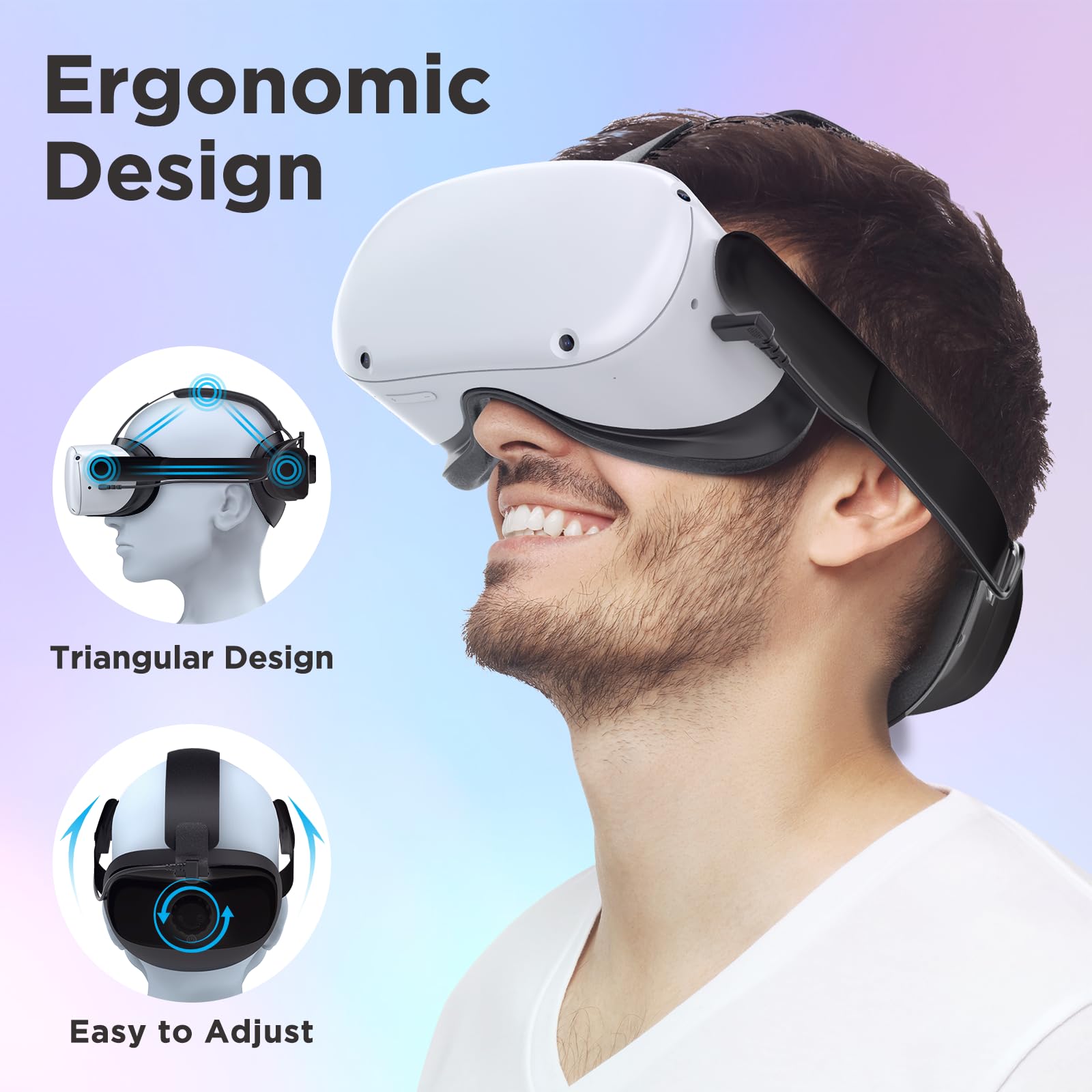 YOGES 10000mAh Rechargeable Head Strap for Meta Quest 3 - Detachable Magnetic Battery for Extended Playtime & Enhanced Comfort in VR Gaming