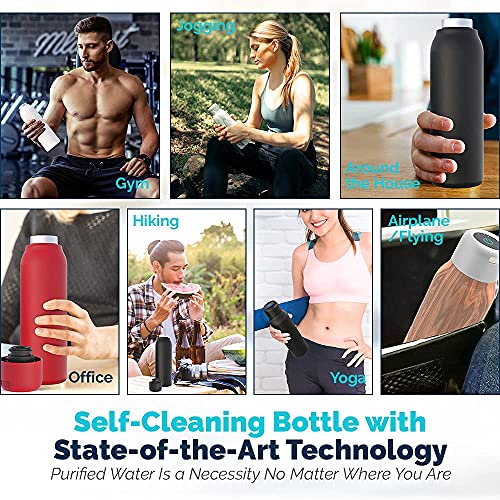 UVBrite Explorer Self-Cleaning UV Water Bottle - 20.3 Oz Insulated Stainless Steel Rechargeable Reusable Bottle Automatic Purification Every 6 Hours BPA Free Leak-proof Safety Lock and Touch Sensor