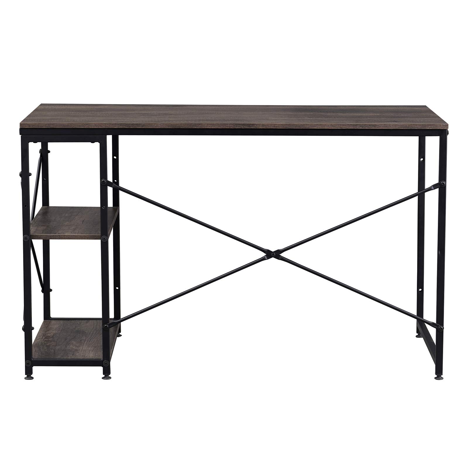 Symylife Home Office Computer Desk, Study Writing Desk with 2- Tier Wooden Storage Shelf, Small L Shaped Corner Desk, 47 inches,(Vitnage Grain)
