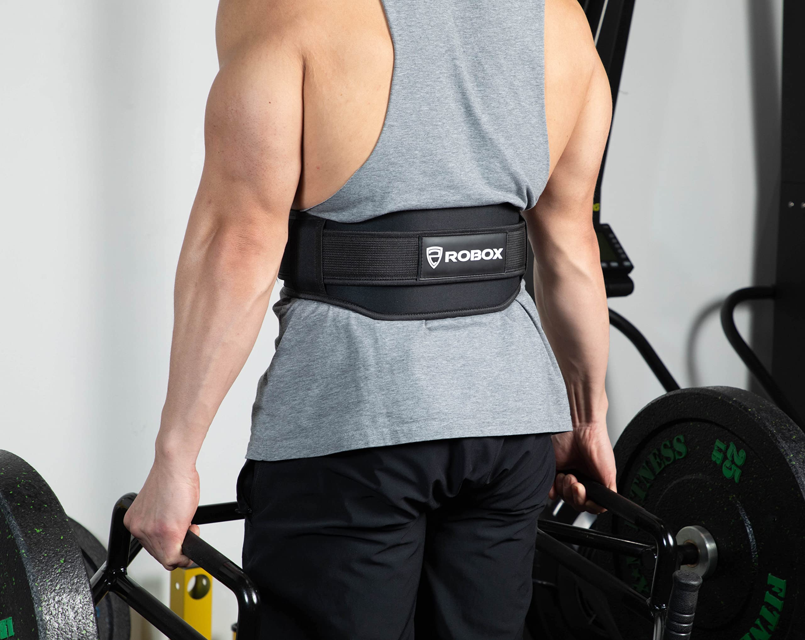 ROBOX Weight Lifting Belt, Gym, Back Support, Bodybuilding, Fitness, Training, Lumbar Support, Neoprene Workout Belt for Men and Women (Medium, Full Black)