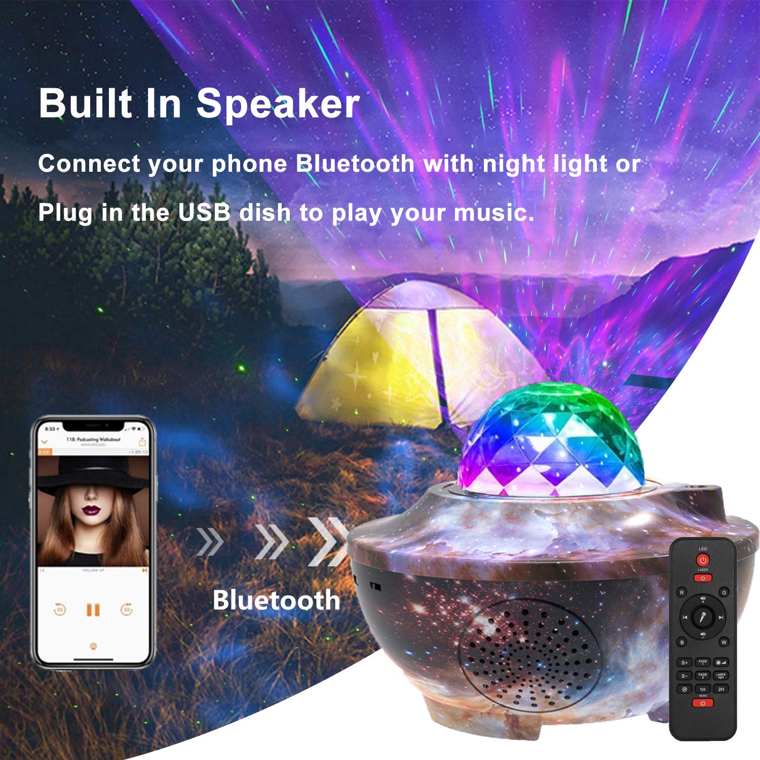 Star Night Light Projector,Homcasito Smart WiFi Galaxy Ocean Wave Projector with Bluetooth Speaker21 Lighting Work with Alexa Google Home Gifts for Adults Kids Bedroom Ceiling Party(WiFi)