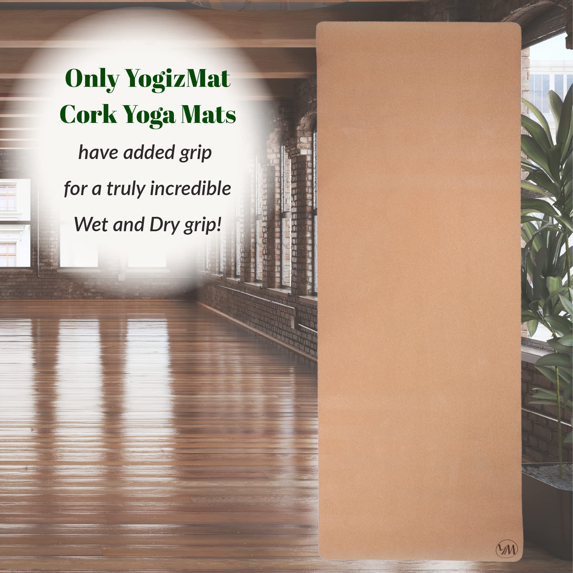 YogizMat Plain Cork Yoga Mat With Grip Strips - The Only Mat With True Dry and Wet Grip, Longer and Wider (73 x 27 in) 5mm Thick, Non-slip