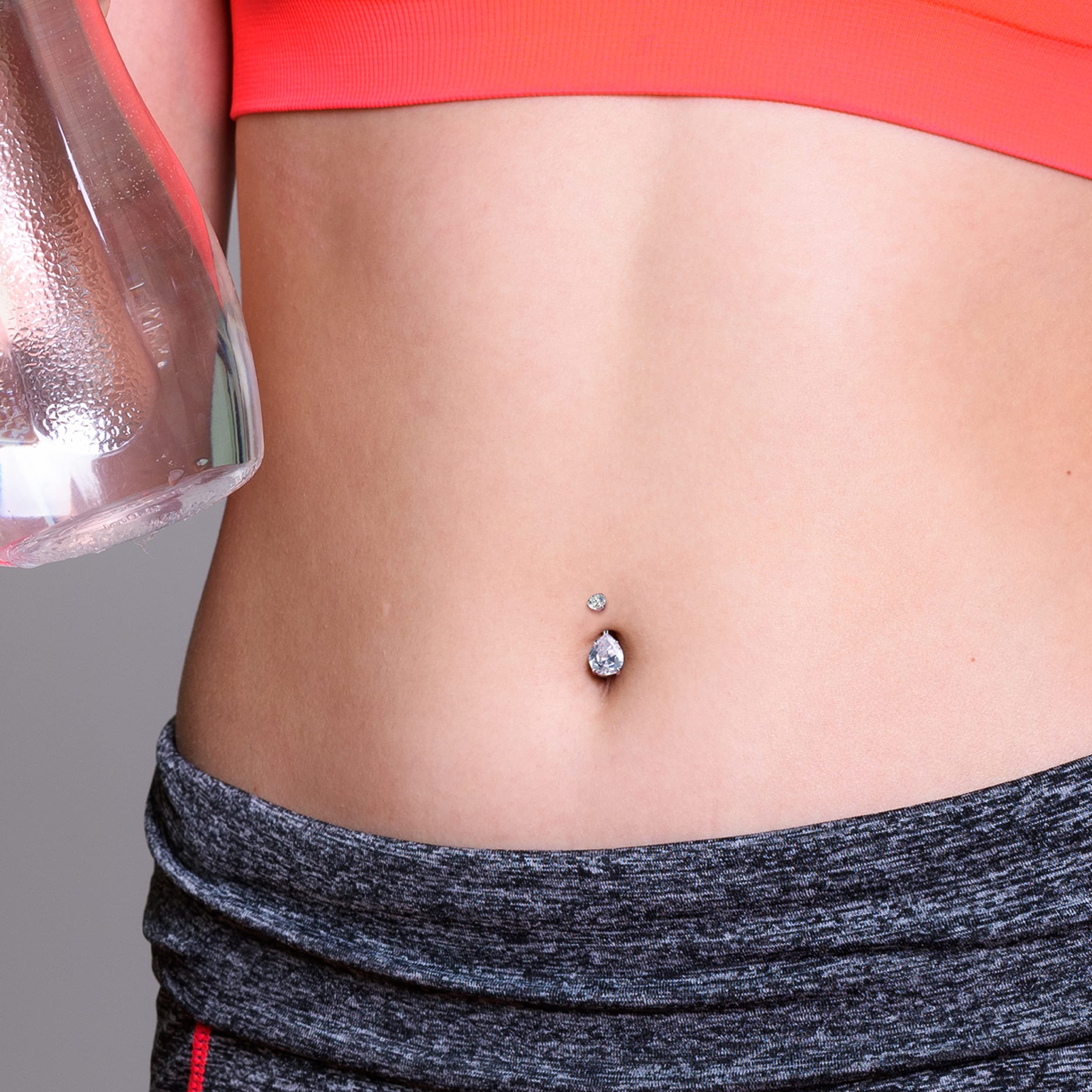 YSWUJIN G23 Solid Titanium Belly Button Ring14G CZ Belly Navel Rings,Cubic Zirconia Navel Rings Belly Button Body Piercing Jewelry (C1, Titanium)
