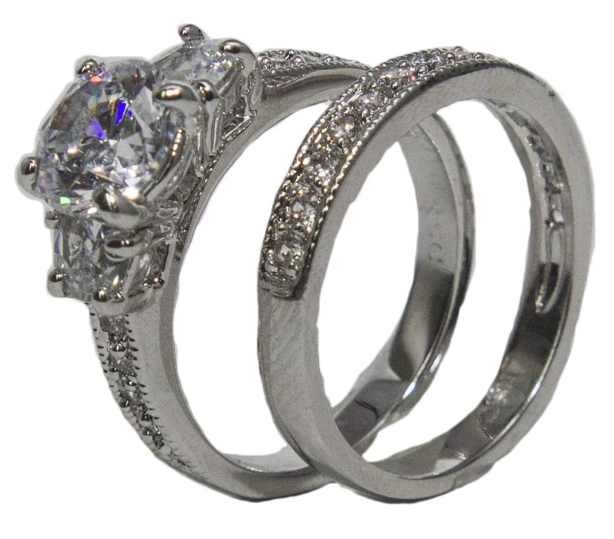 RS Covenant Women's Rhodium Plated Dress Rings Engagement and Band Set CZ 007 (8)
