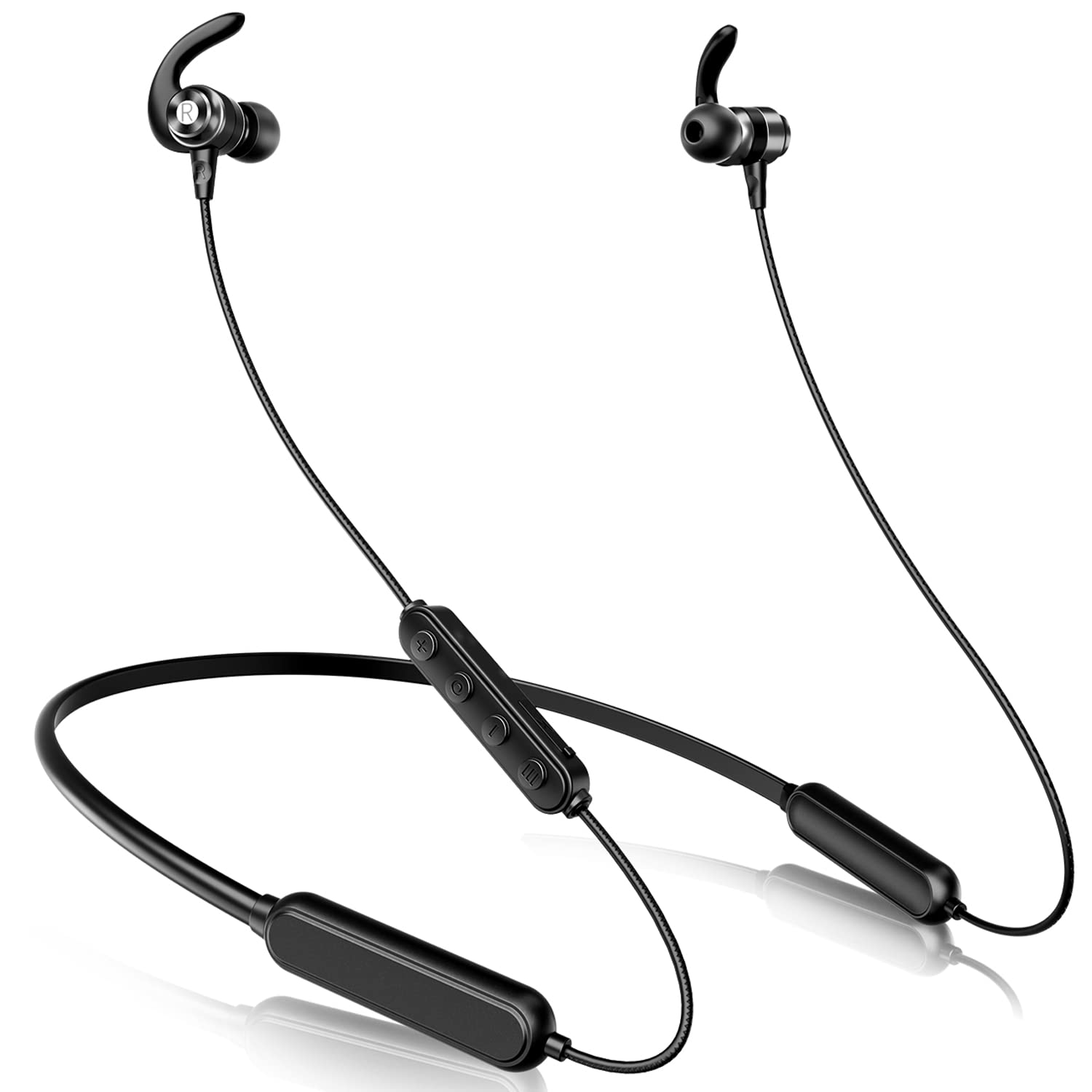 SLuB True Wireless Bluetooth Waterproof Sport HD Stereo Neckband Headphones with Mic 36H Play time Sweatproof for Cell Phone Double Battery Earbuds for iPhone/Android (Black)