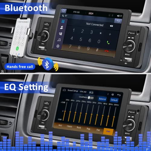 Single Din Touchscreen Car Stereo with Apple CarPlay Android Auto: 5 Inch Car Radio with Bluetooth Hands-Free FM USB Mirror Link for Android/iOS, Backup Camera + Microphone