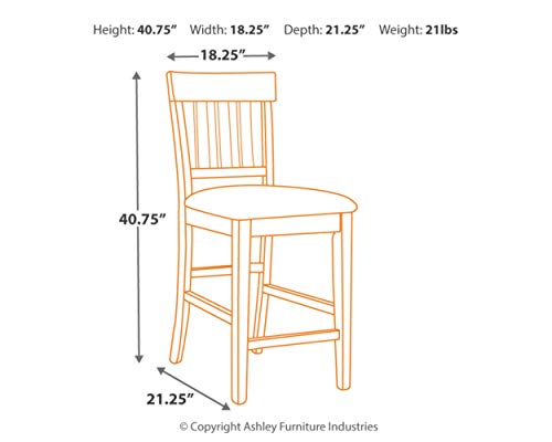 Signature Design by Ashley Ralene Traditional 26" Counter Height Faux Leather Seat Barstool, 2 Count, Brown
