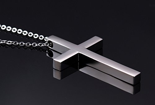 Reve Simple Stainless Steel Silver Tone Cross Pendant Necklace for Men Women, 20-24 Inches Chain (20)