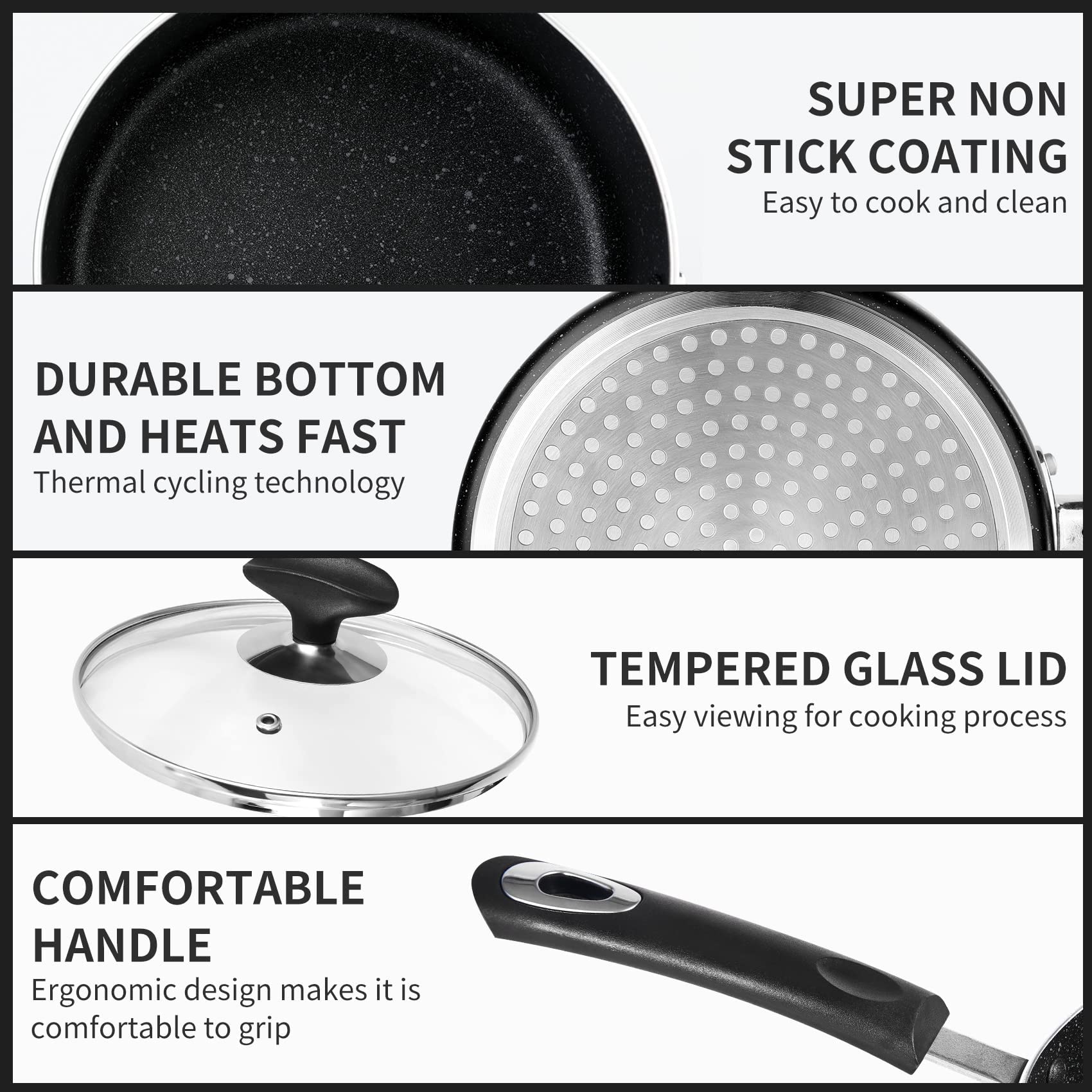 RATWIA 2.5 Quart Saucepan with Lid,Ultra Nonstick Sauce Pan 2.5Qt Small Pot with Glass Lid,Great for Home Kitchen Restaurant,Black