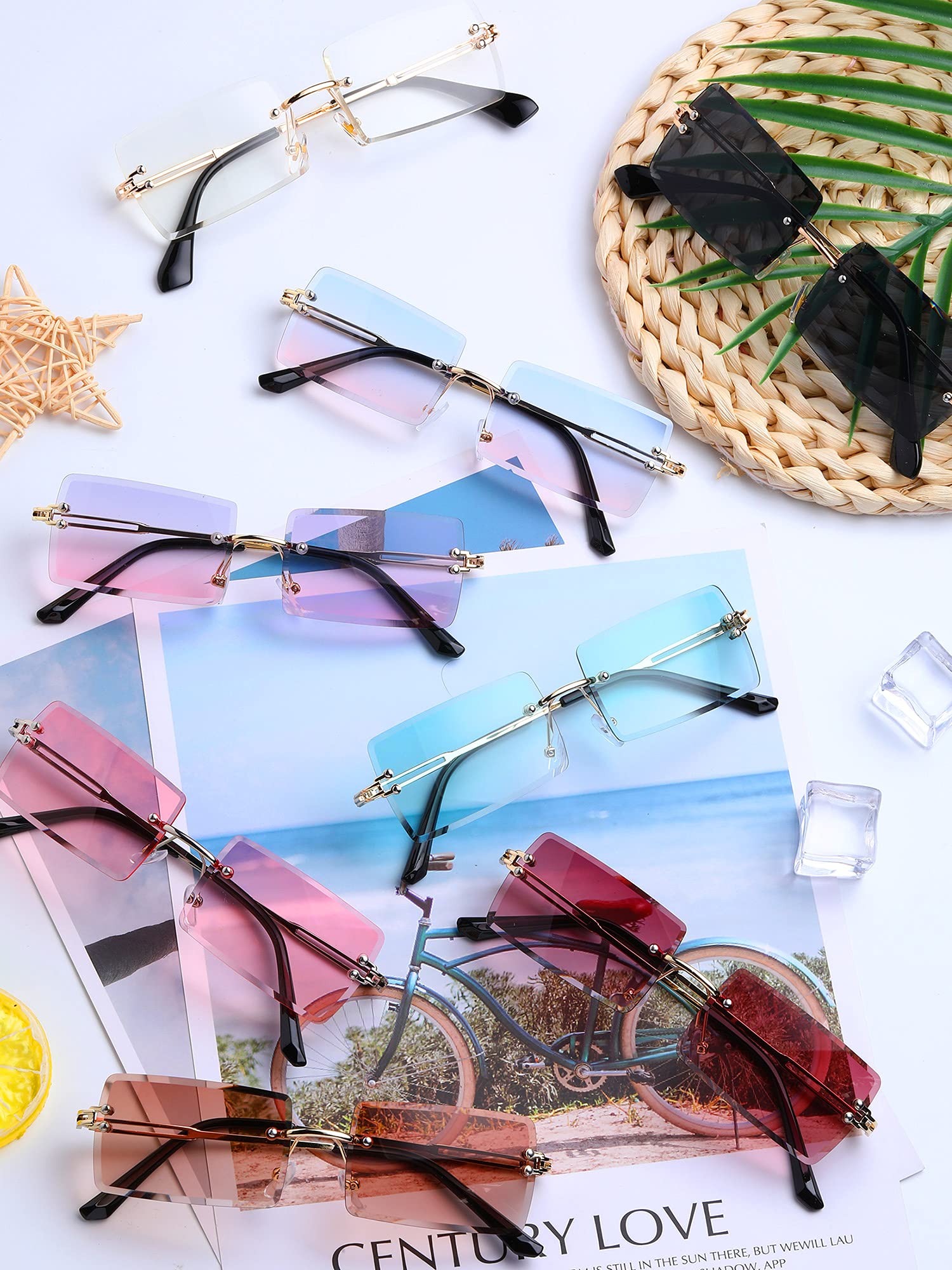 Weewooday 12 Pairs Rimless Rectangle Sunglasses Frameless Glasses Vintage Trendy Eyewear for Women Men