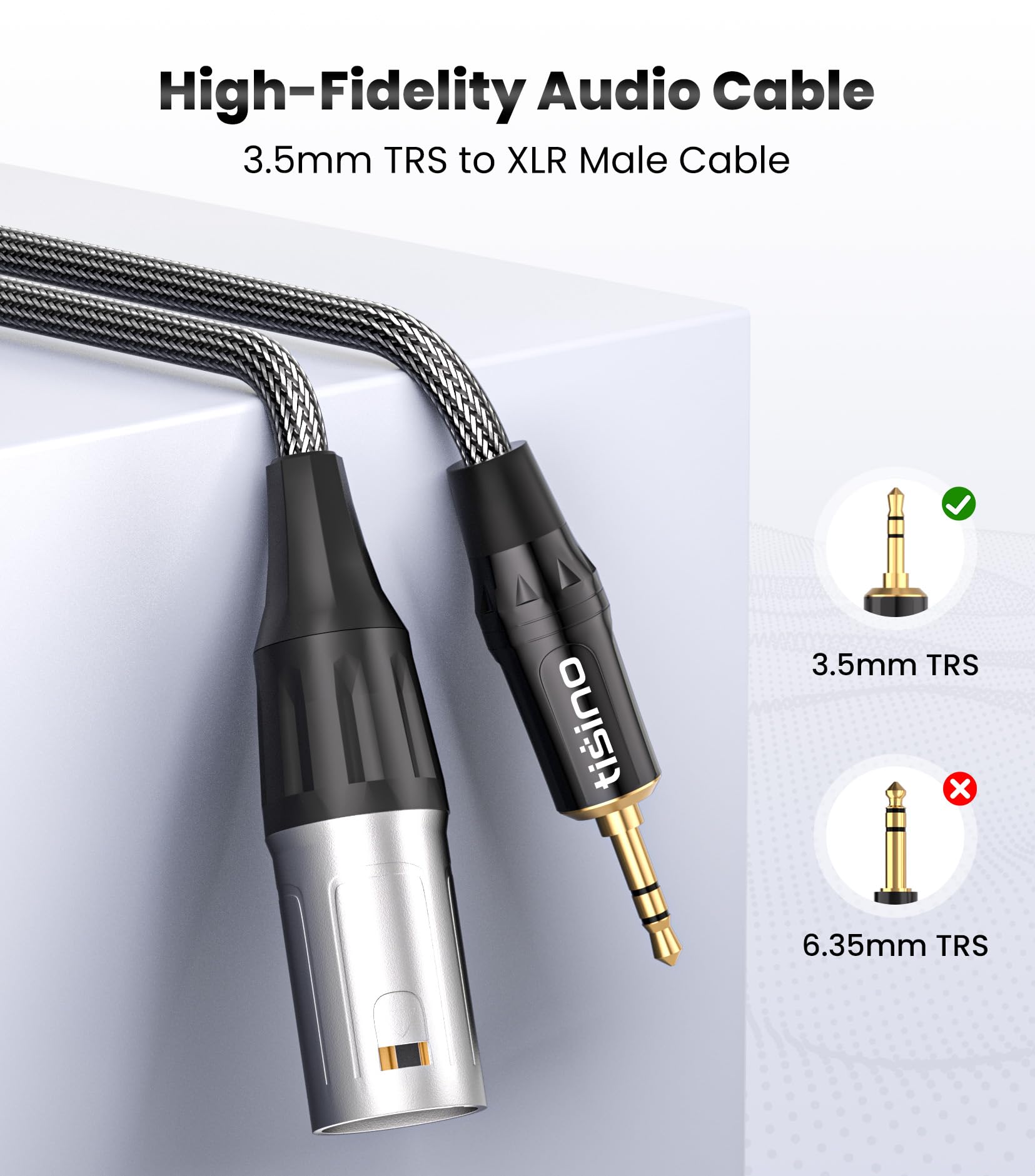 tisino 3.5mm to XLR Balanced Cable Adapter, Gold-Plated 1/8 inch Mini Jack Aux to XLR Male Mono Audio Cord for Cell Phone, Laptop, Speaker, Mixer - 1ft