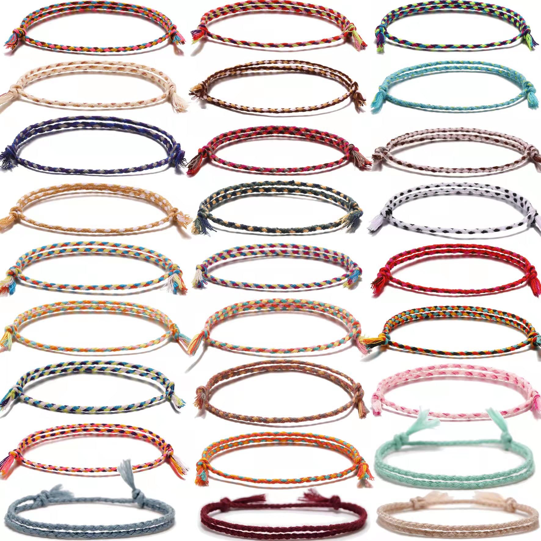 WAINIS Woven Wrap Friendship Bracelets for Women Men Colorful Handmade Braided String Bracelets Adjustable Multicolor Wrist Cord Bohemian Jewelry Birthday Gifts-Party Favors