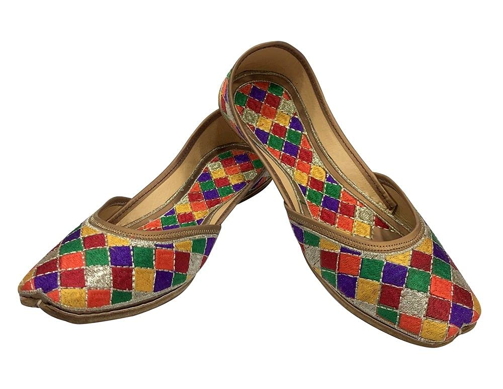 Punjabi Jutti for Women Multicolor Phulkari Ethnic Handmade Shoes Flat Mojari Beaded Traditional Jooti