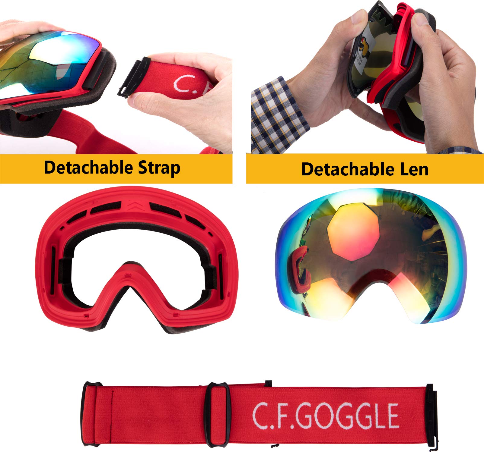 Ski Goggles, Snowboard Goggles for Men & Women, Anti-Fog Winter Glasses UV
