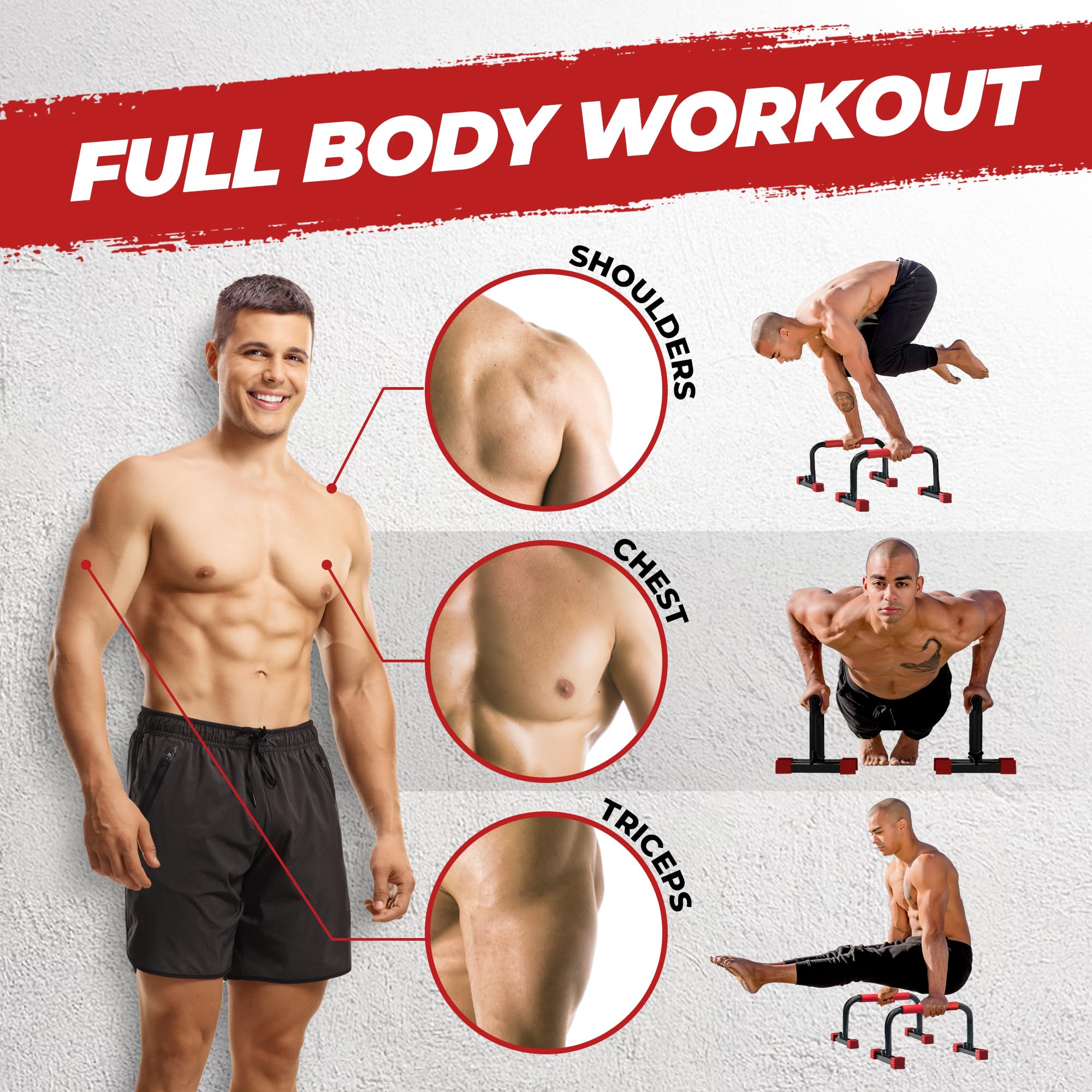 Rubberbanditz Parallette, Parallel Bars & Dip Station | At Home Gym Workout Equipment, L-Sit Bars & Calisthenics Equipment for Home. Perfect for Push Ups, Dips, Handstands & Gymnastics.