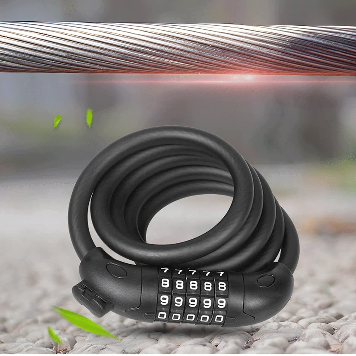 UFFD Bike Lock Bike Lock Cable 5-Digit Resettable Combination Self Coiling Combination Bicycle LockBike Cable Lock (Color : Black, Size : 12mmx1500mm)