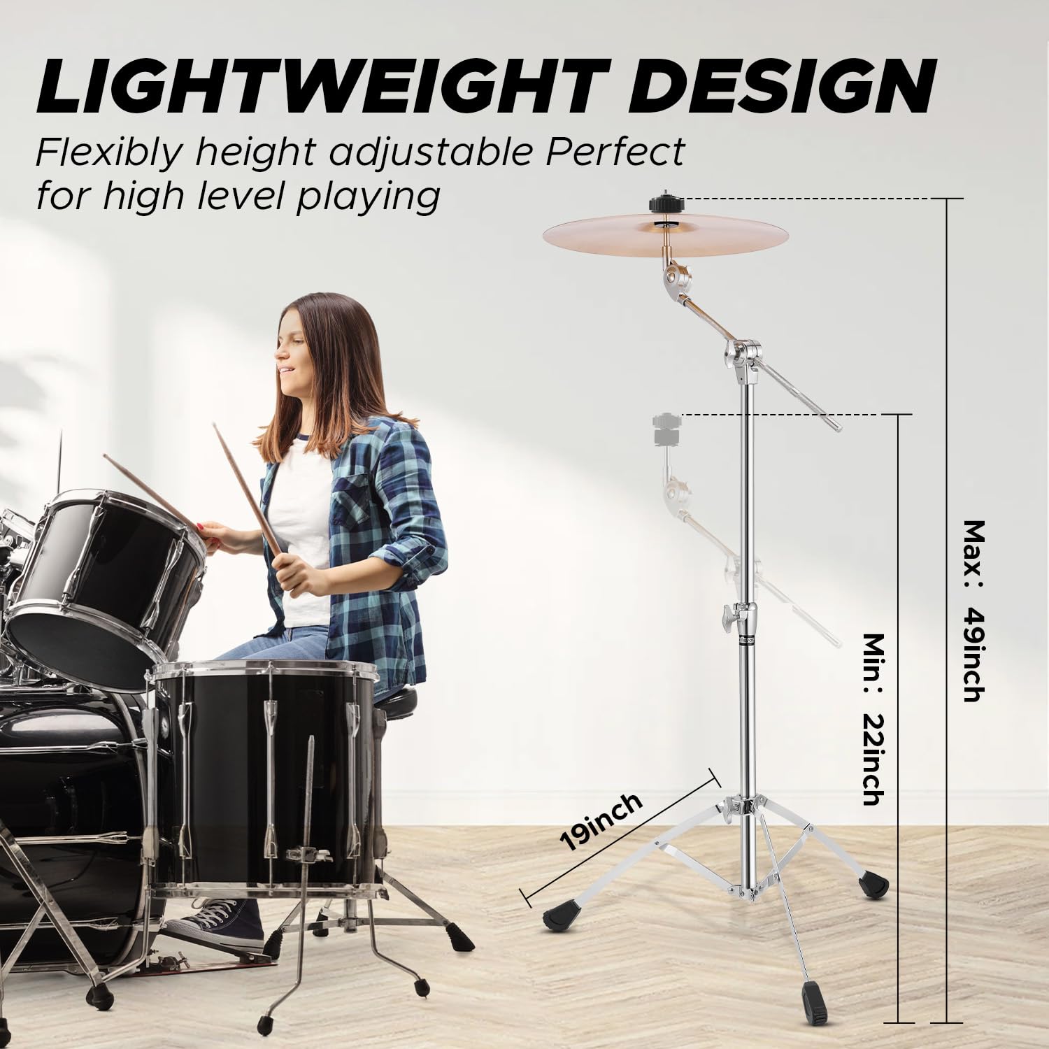 Starfavor Boom Cymbal Stand Single Braced with Non-Slip Rubber Feet and Memory Lock Limiter, Adjustable Height 22"-49" (ST 700)
