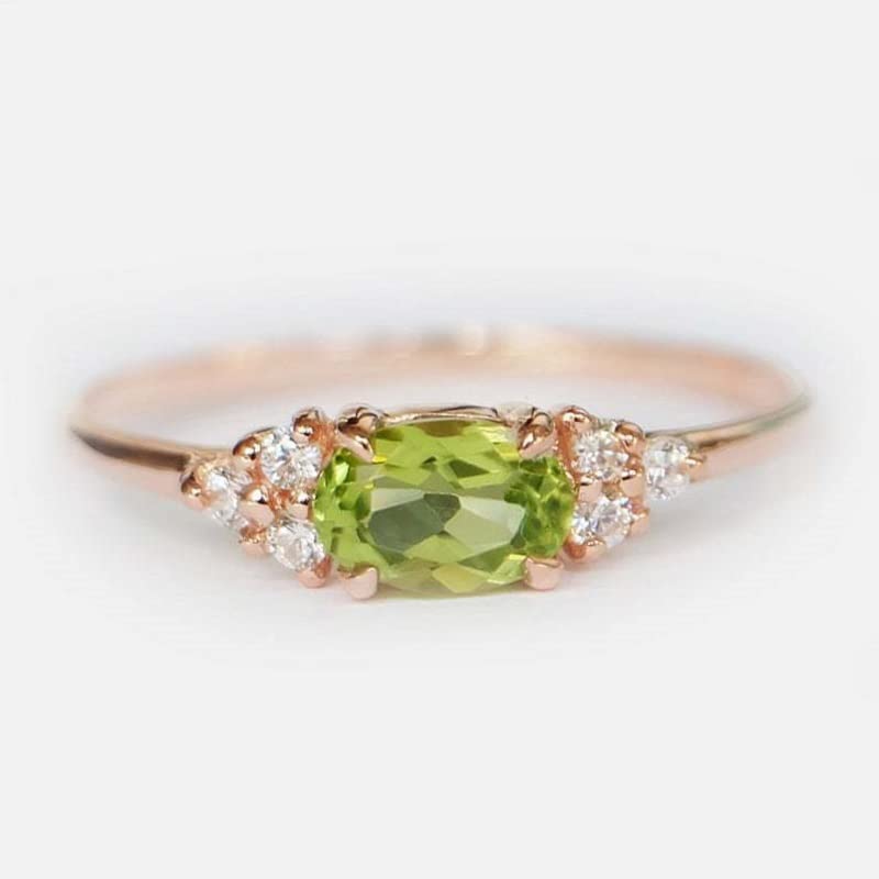 ZJQZBSS 18-Karat Rose Gold Sparkly Olive Green Crystal Diamond Ring Cubic Zirconia Ring CZ Diamond Multi-Row Ring Eternal Engagement Wedding Ring for Women (Size 6)