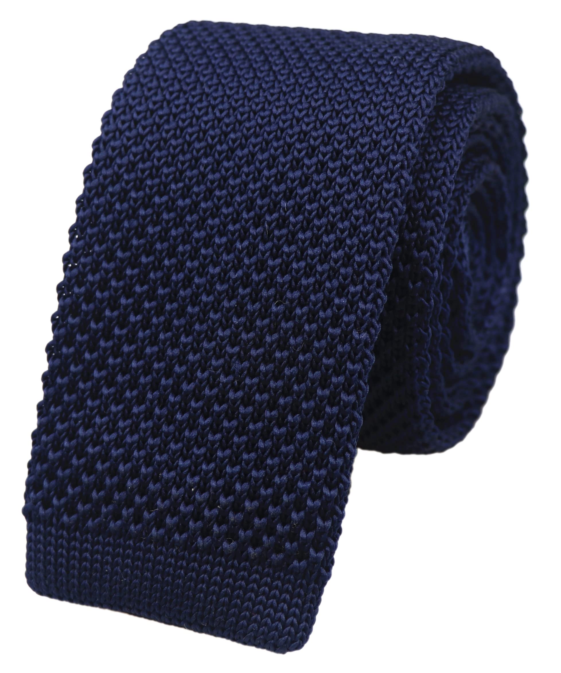 Slim Navy Blue Silk Knitting Tie Border Pattern Business Necktie for Men or Boys