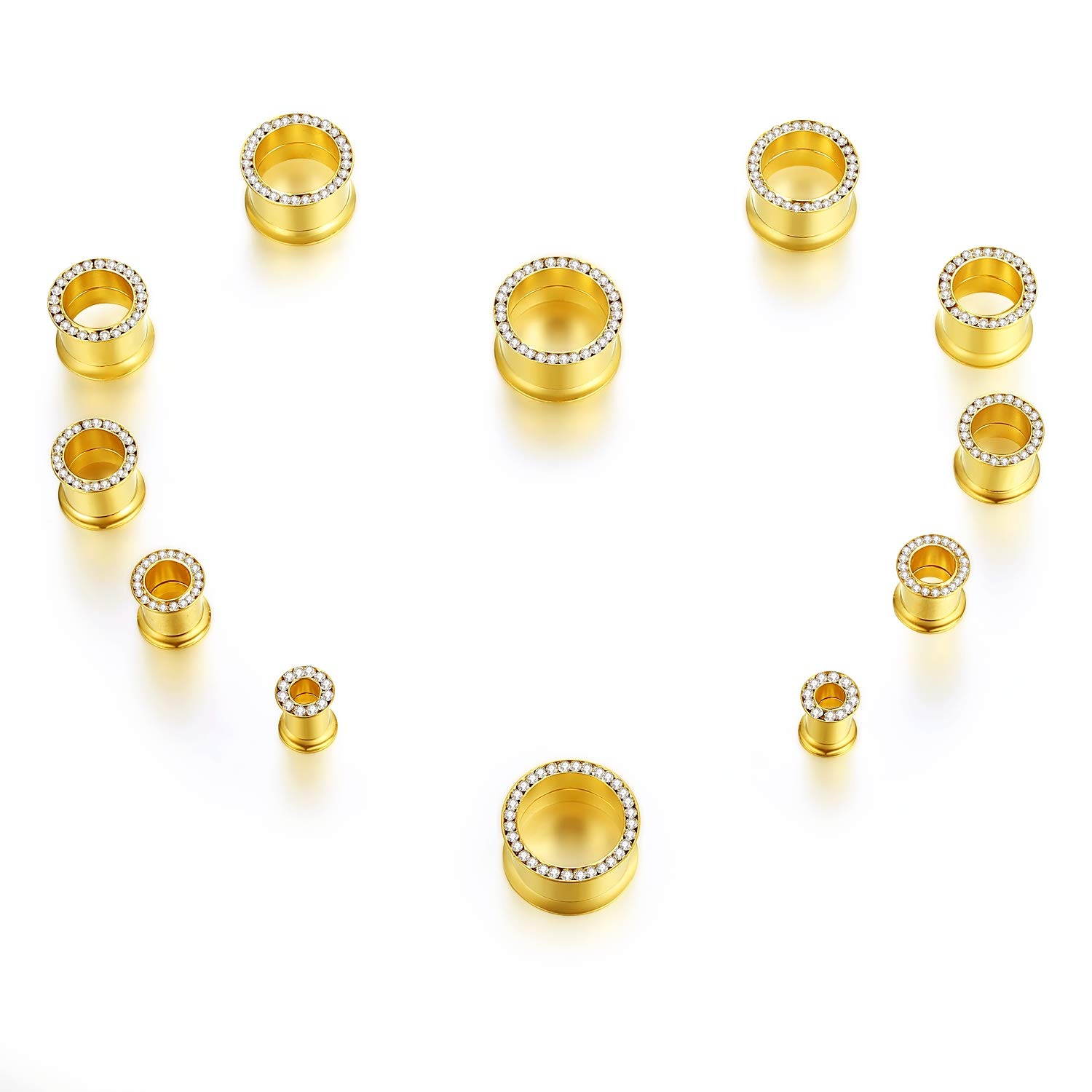 WBRWP 2pcs Hollow Gold Stainless Steel with Zircon Screw Ear Plugs Tunnels - Ear Expander - Ear Gauges Stretcher Body Piercing Jewelry 0g(8mm)