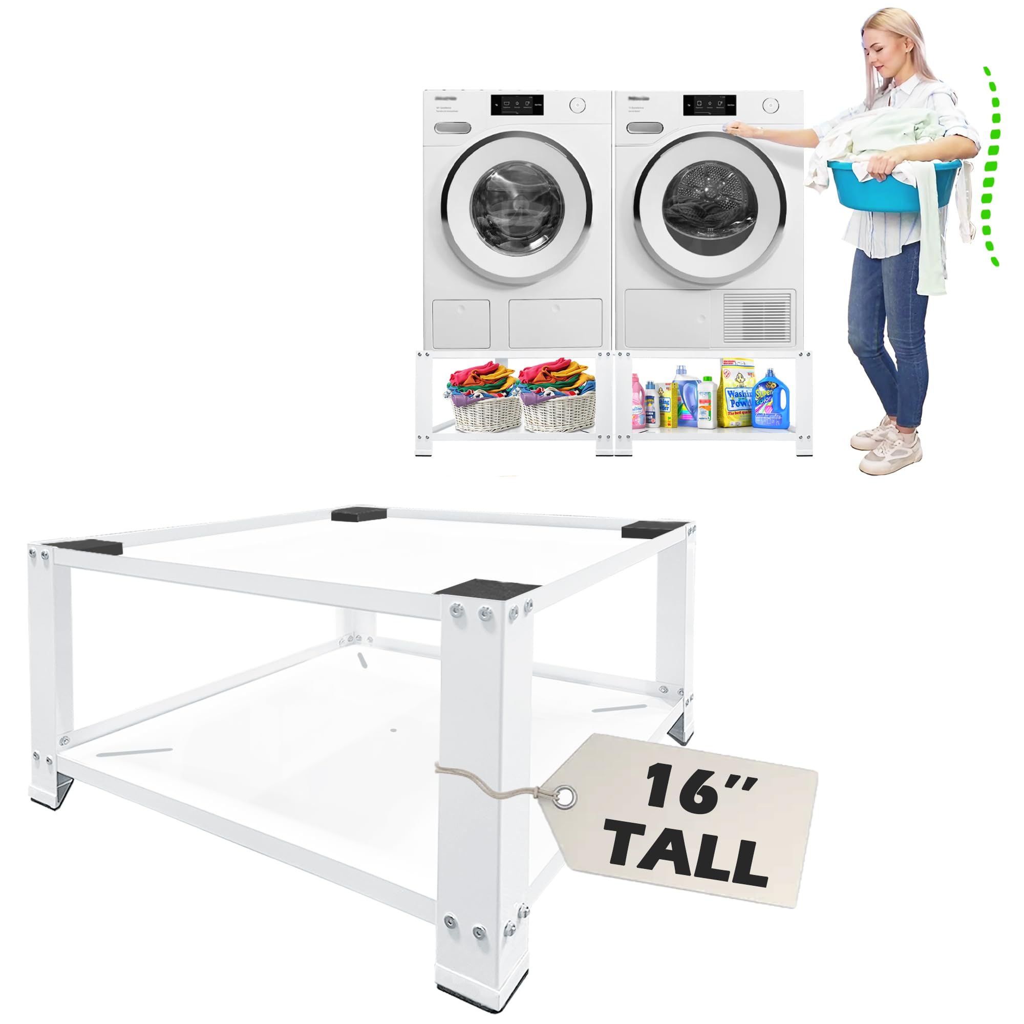 Royxen Laundry Pedestal 16" Height Universal Fit 700lbs Capacity, Washer and Dryer Pedestals, Dryer Base Platform Heavy Duty with 28" Wide, Black