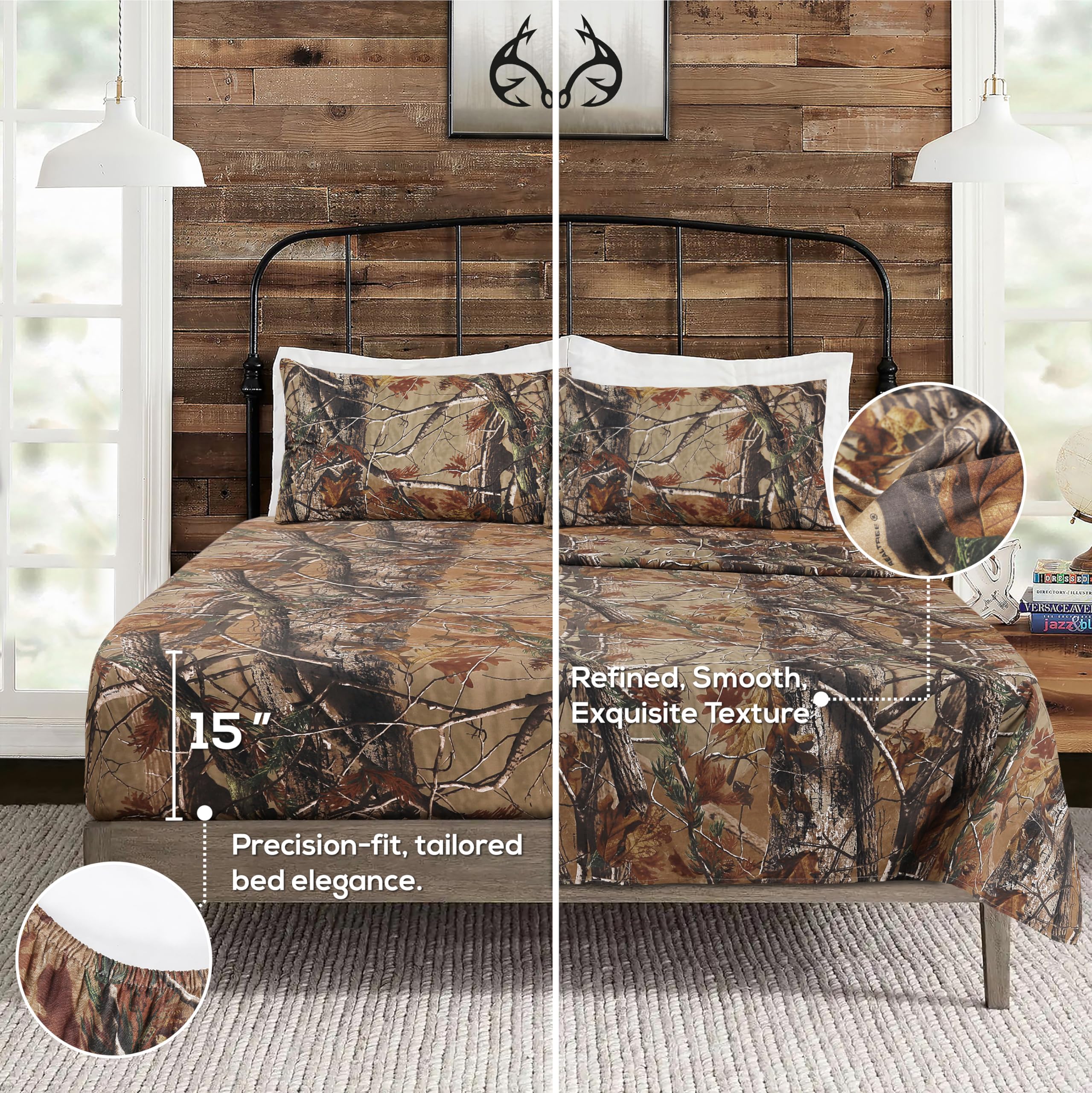Realtree All Purpose Camo Bedding Full Sheet Set 4 Piece Polycotton Rustic Farmhouse Bedding for Lodge, Cabin & Hunting Bed Set β Perfect for Outdoor Camouflage Bedroom - (54"x 75β)