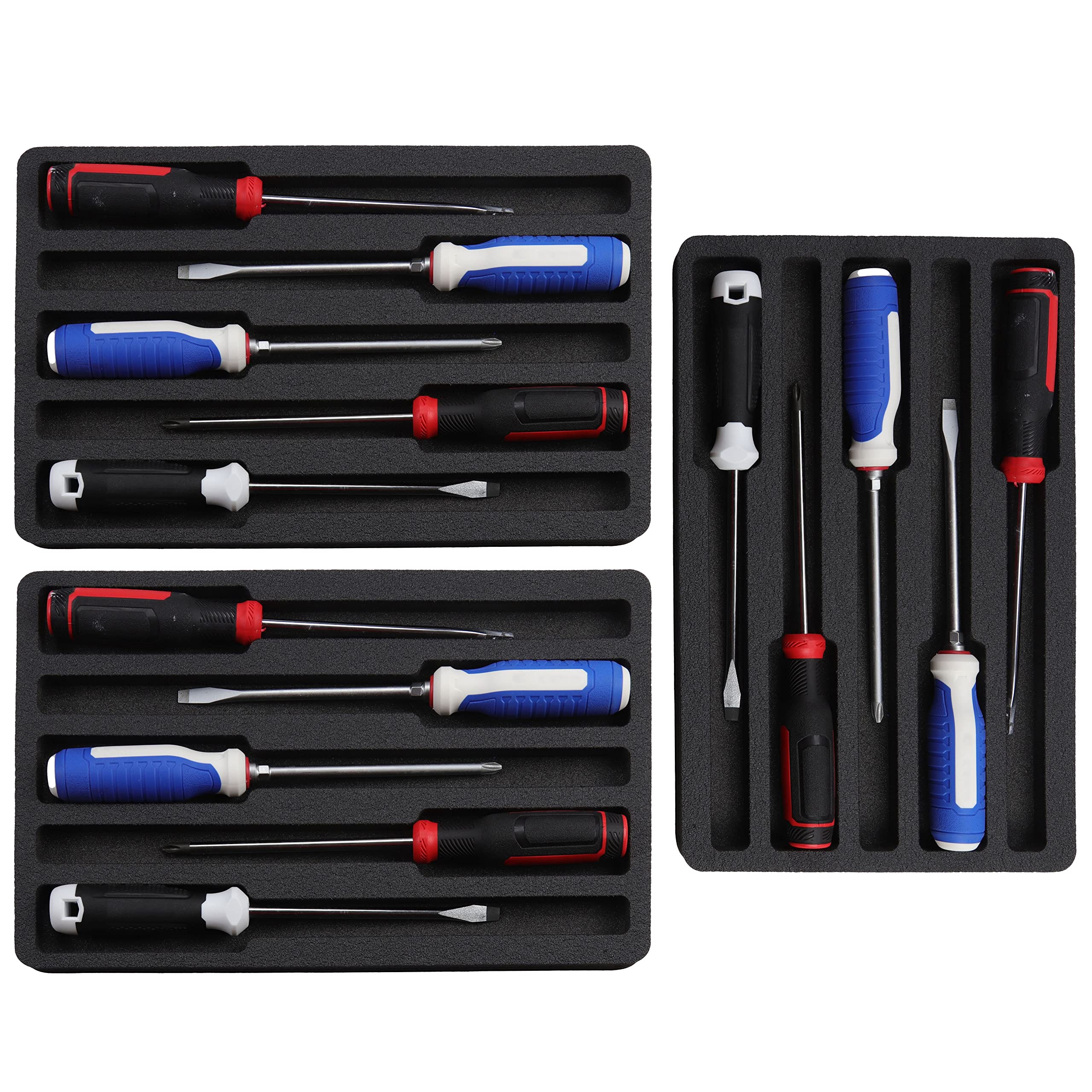 Polar Whale Tool Drawer Organizer 3-Piece Screwdriver Insert Set Black Durable Foam Holds Many Tools 15 x 10 Inch Trays Fits Craftsman Husky Kobalt Milwaukee Many Others