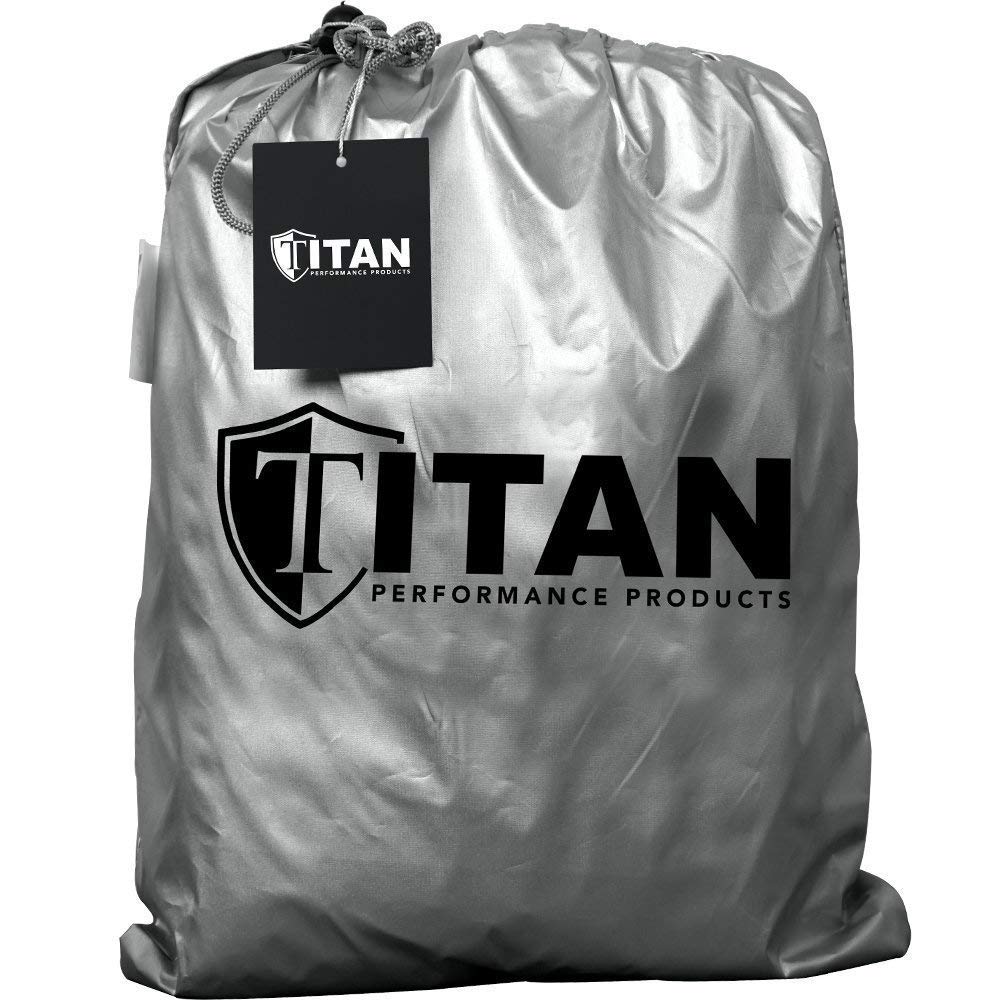Titan Jet Black Poly 210T Car Cover for Sedans 186-202". Waterproof, UV Protection, Scratch Resistant, Driver-Side Zippered Opening. Fits Camry, Accord and More.