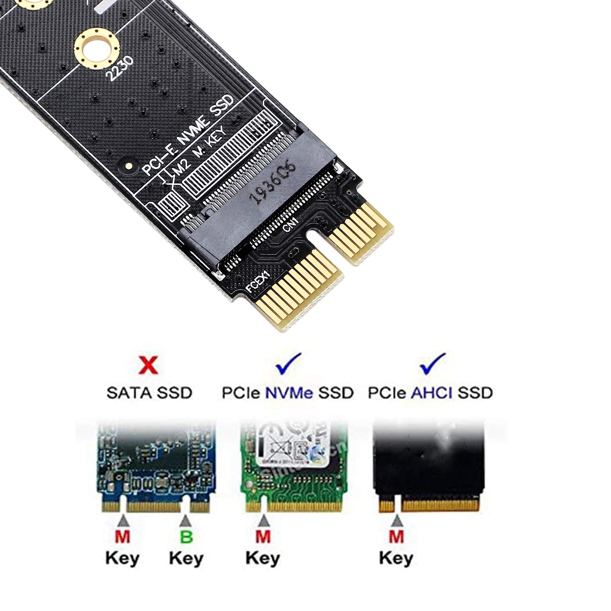 SinLoon PCI E X1 M.2 Adapter M.2(NGFF) M Key SSD to PCI-e X1 Card M.2 NVME to PCI Express Adapter for M.2 SSDs with PCI-E (M-Key) Interface Type