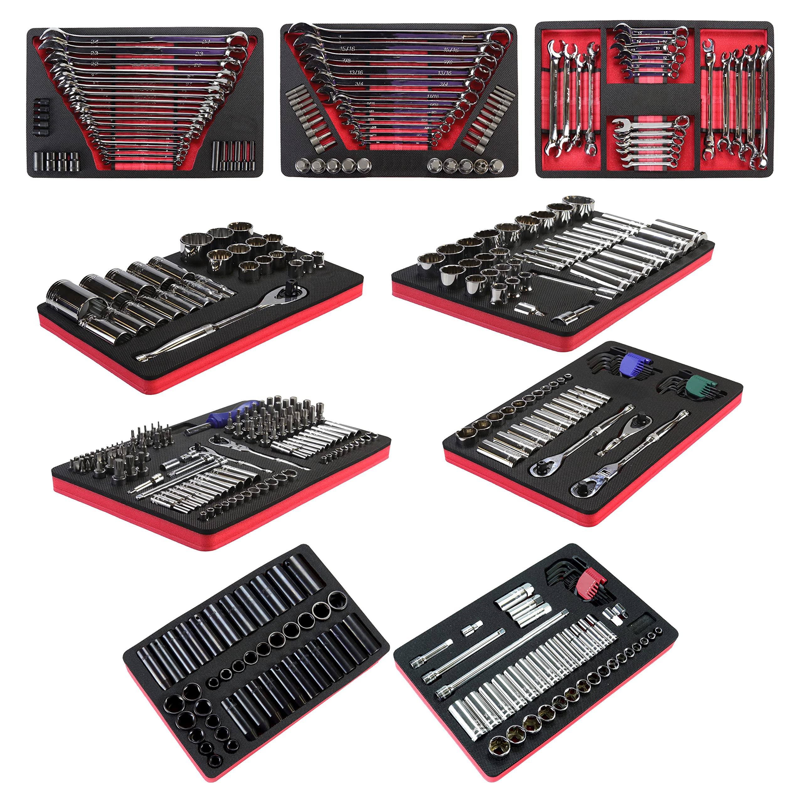 Polar Whale Tool Drawer Organizer Inserts Fits Duralast 435 Piece Mechanics Set Red and Black Durable Foam Trays Holds Many Tools ONLY For 61-990 1089589 Fits Most Cabinet and Chest Drawers