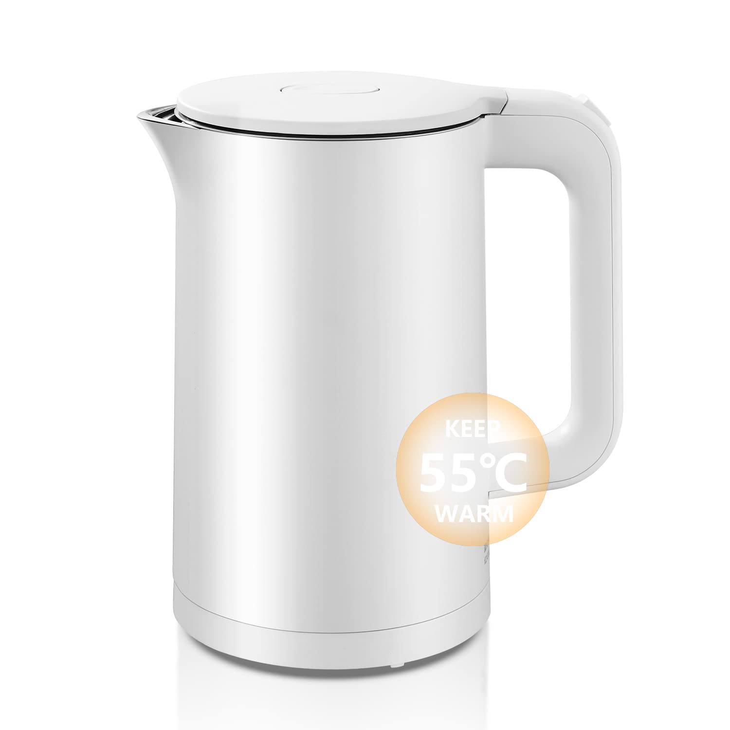 WEKING Home Electric Kettle, 1.5L Double Wall Electric Tea Kettle with Overheating Protection and Auto Shut-Off, 100% Stainless Steel BPA Free Water Heater Kettle with Keep Warm Function