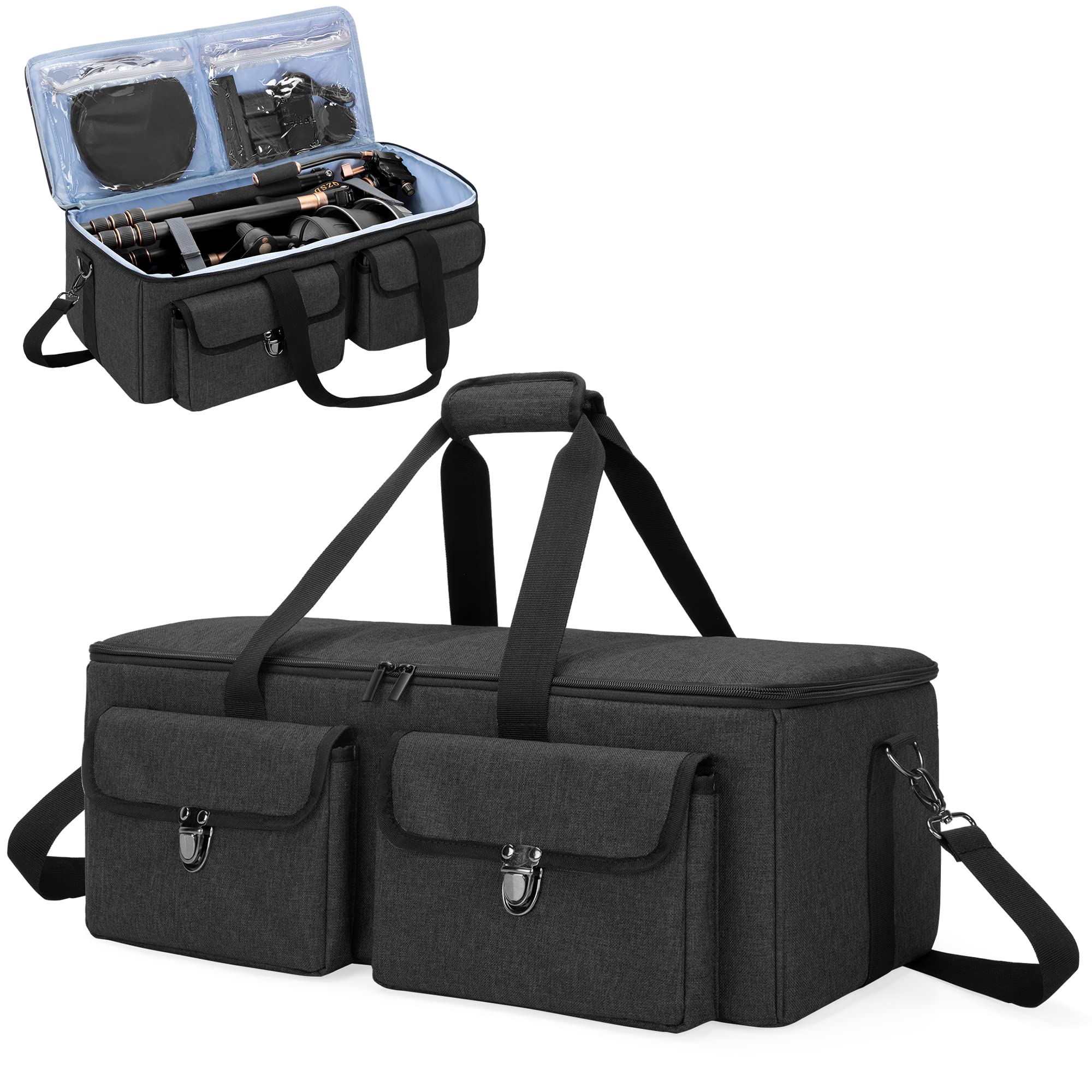 YARWO Tripod Carrying Case 23.4β Long, Portable Photo Studio Equipment Storage Bag Compatible for Manfrotto Tripods, Camera Monopod, Speaker, Microphone, Light Stand and Photography Accessories, Black