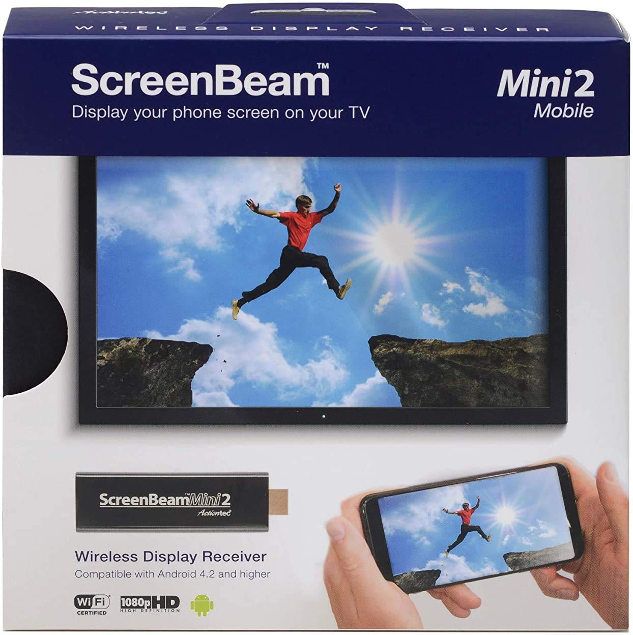 ScreenBeam Mini2 Mobile Wireless Display Adapter with Miracast (SBWD60MBL01) - Mirror Phone Screen to HDTV, HDMI Connector, No Apps Required, Supports Select Microsoft & Android Devices