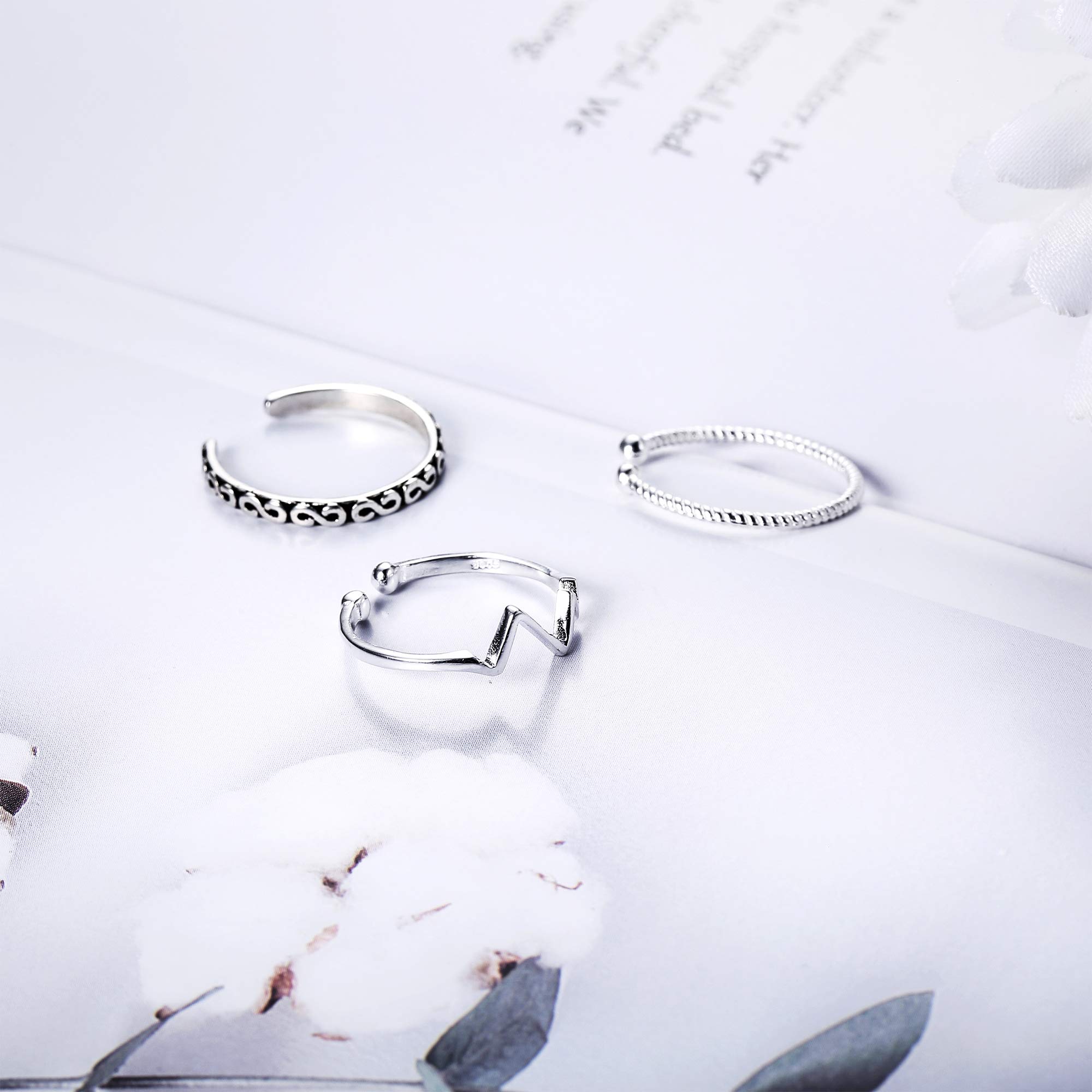 Sllaiss 3PCS 925 Sterling Silver Multi Minimalist Knuckle Rings For Women Heartbeat EKG Rings Infinity Adjustable Stackable Midi Rings Set Pinky Finger
