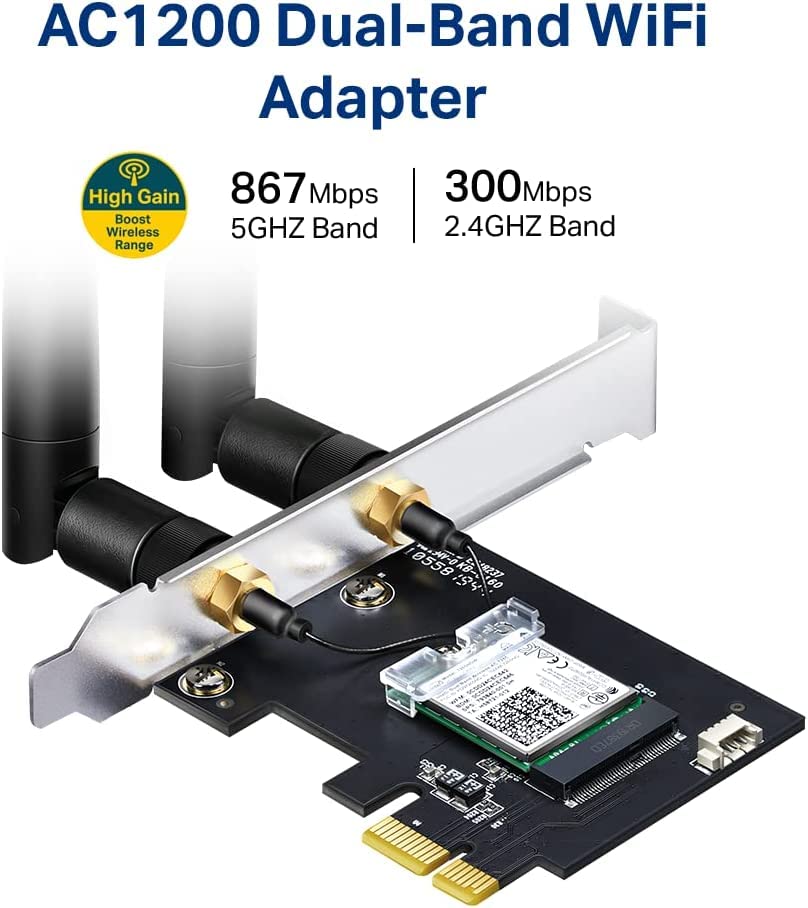 TP-Link AC1200 PCIe WiFi Card for PC (Archer T5E) - Bluetooth 4.2, Dual Band Wireless Network Card (2.4Ghz and 5Ghz) for Gaming, Streaming, Supports Windows 11/10, 8.1, 8, 7 (32/64-bit)