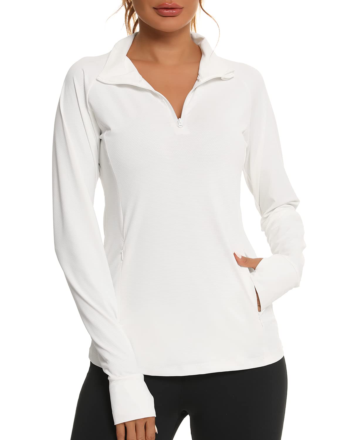 We1Fit Womens UPF 50+ Sun Protection Shirts Long Sleeve Half Zip Pullover with Pockets