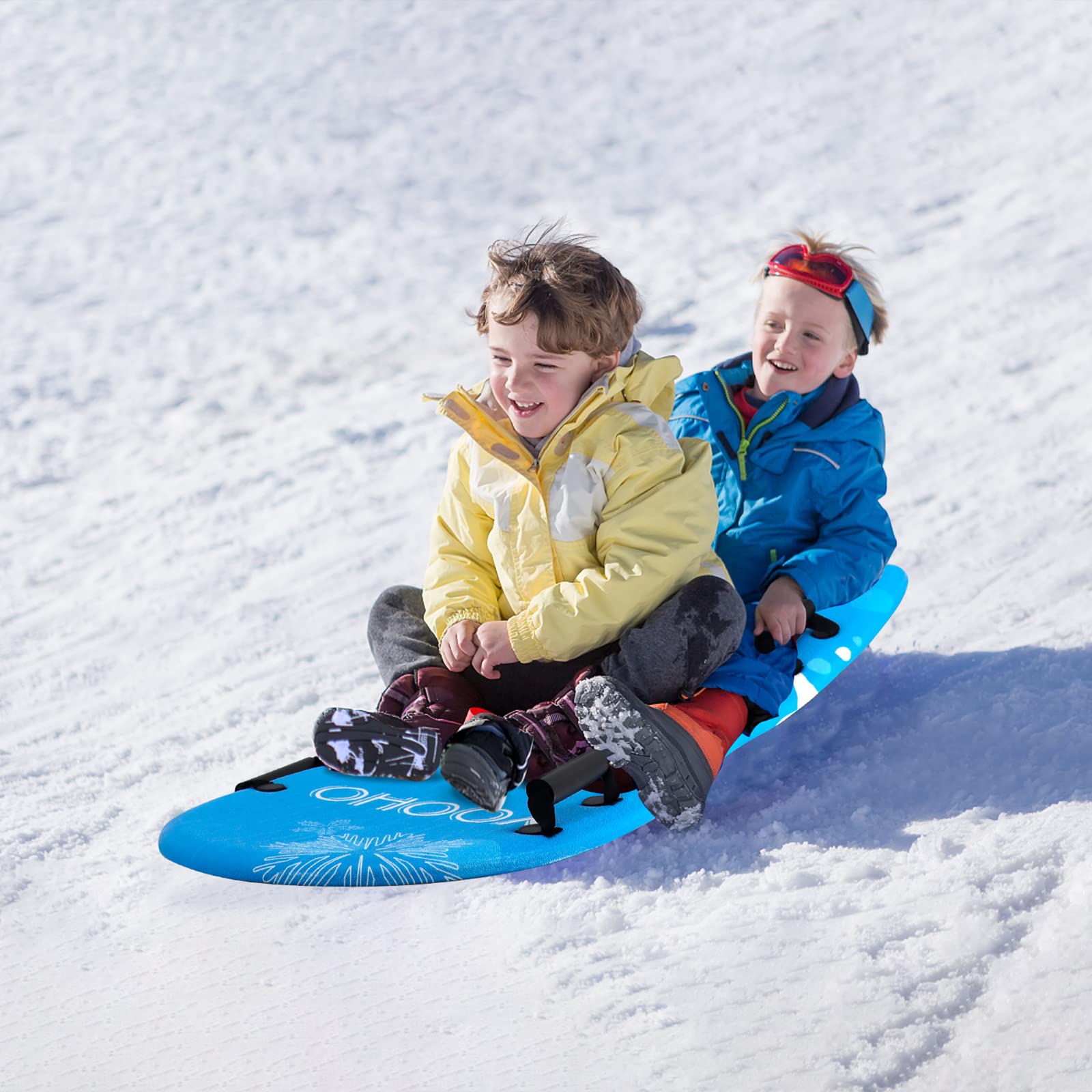 YOOHO Snow Sleds 2 Person-45 inch Foam Sleds for Kids and Adult with Handles, Durable Slide Board Toboggan Super Lightweight with PE Core and Slick Bottom -1 Pack