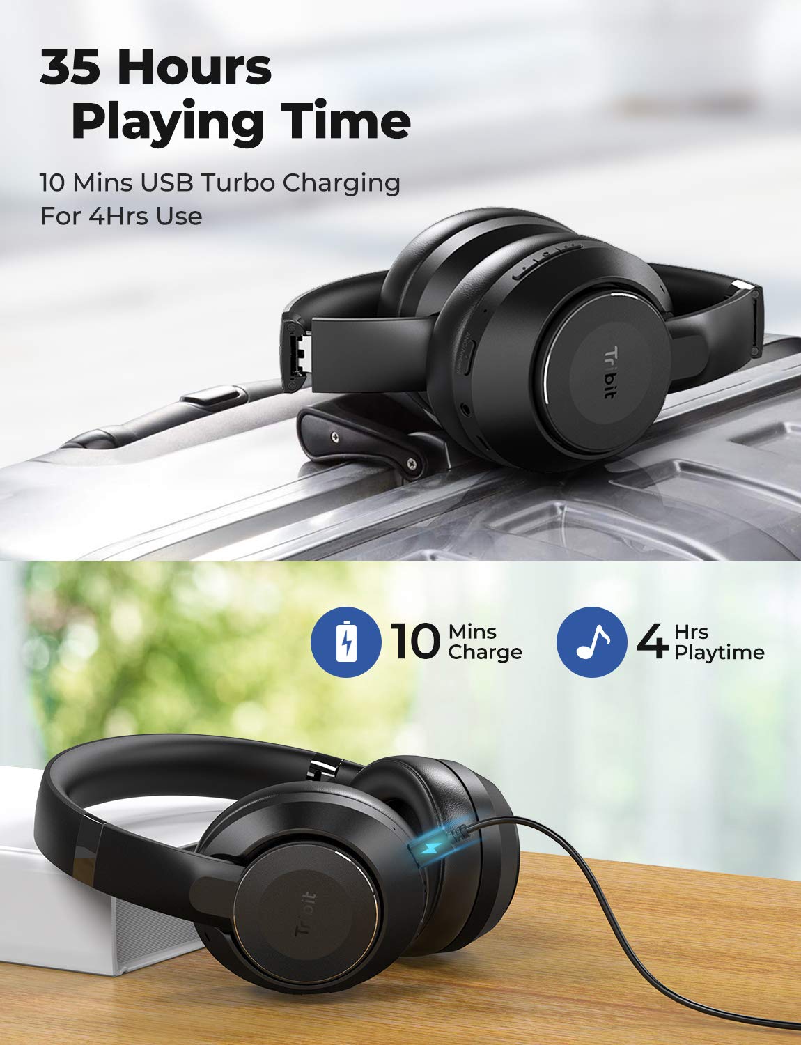 Tribit QuietPlus 78 Active Noise Cancelling Headphones, Bluetooth 5.0 Wireless Headphones Over Ear 35 Hrs Playtime, Deep Bass, Digital Active Noise Cancellation, Foldable Headset for Home, Office