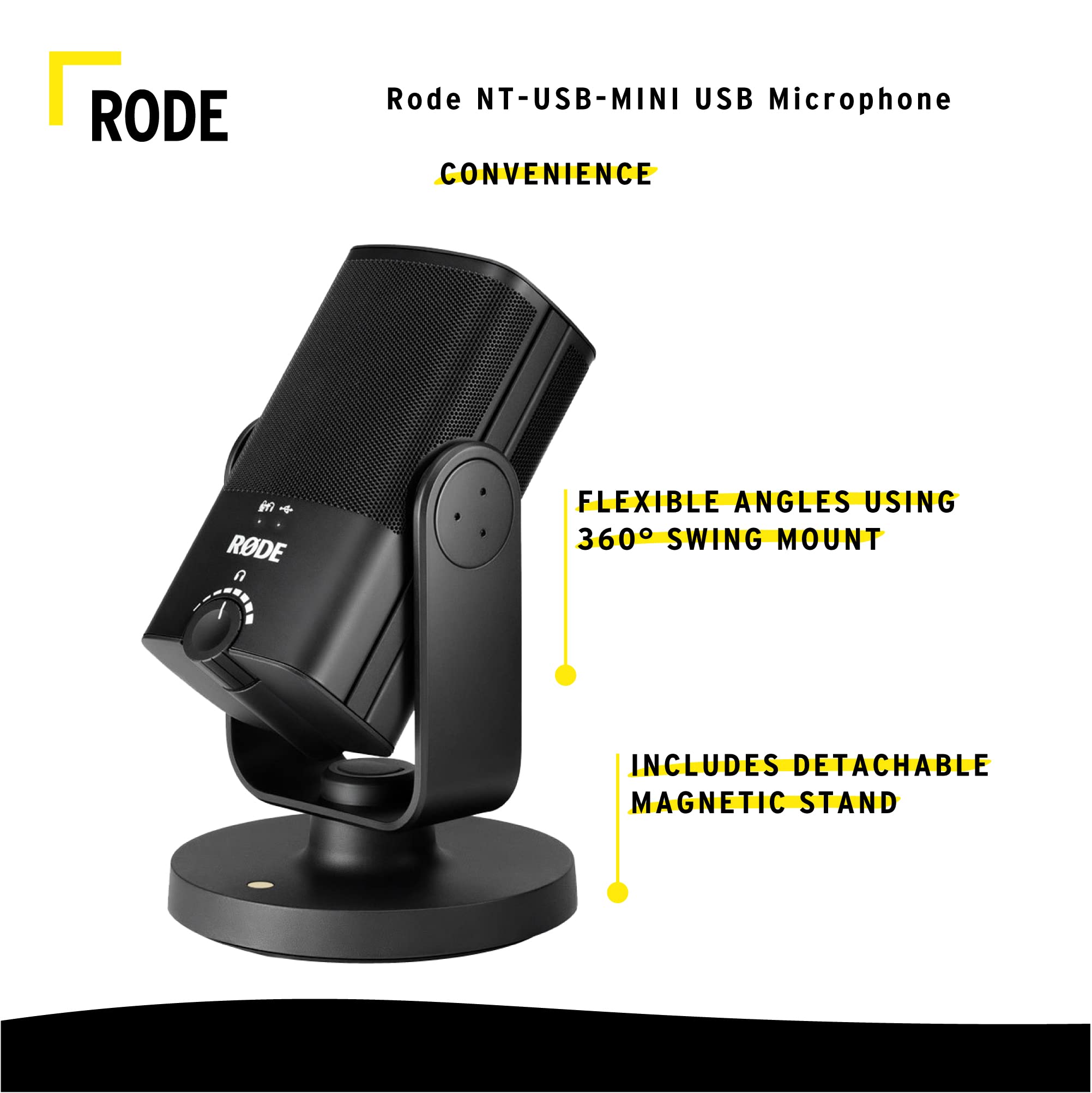 Rode NT-USB-Mini USB Microphone Bundle with Knox Gear Studio Headphones and 4-Port USB 3.0 Hub (3 Items)