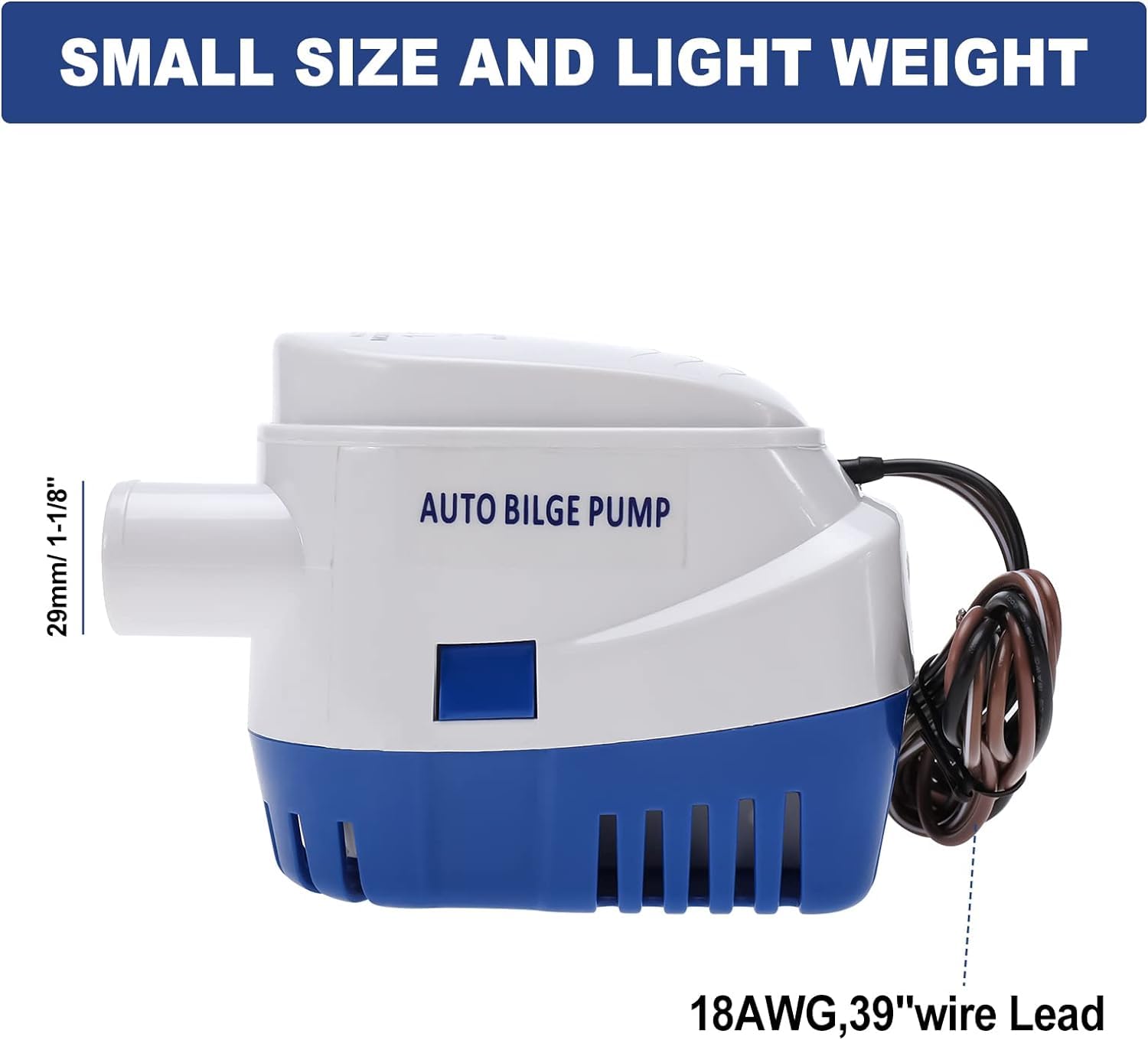 Yuelianart Auto Bilge Pump,1100GPH 12v 1-1/8" Outlet Dia. Automatic Bilge Pump,Built-in Auto Float Switch Submersible Pump for Boat (1100GPH)