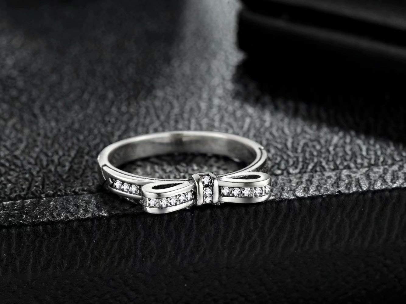 Presentski 925 Sterling Silver Cubic Zirconia Bow Ring for women