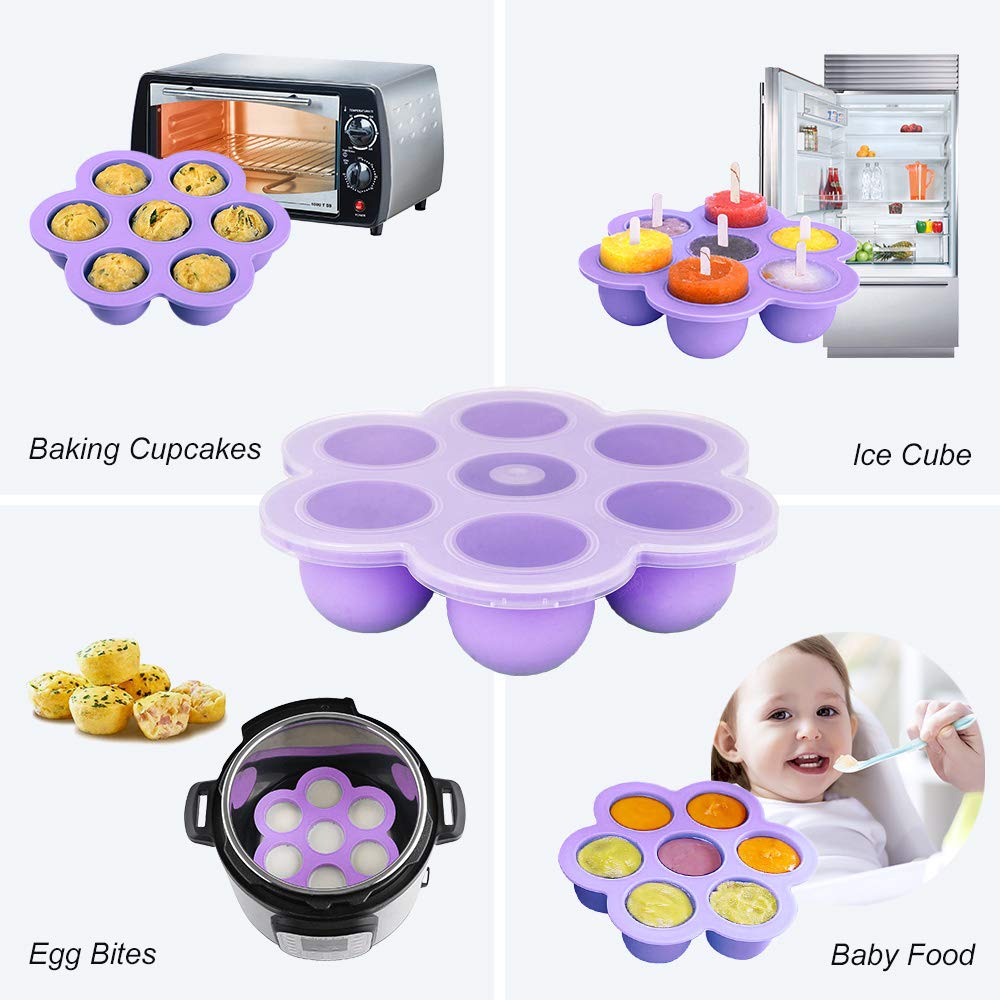 Pressure Cooker Accessories with Silicone Egg Bites Molds and Steamer Rack Trivet with Heat Resistant Handles Compatible with Instant Pot Accessories 6 Qt 8 Quart, 3 Pcs with 2 Bonus Spoons (Purple)