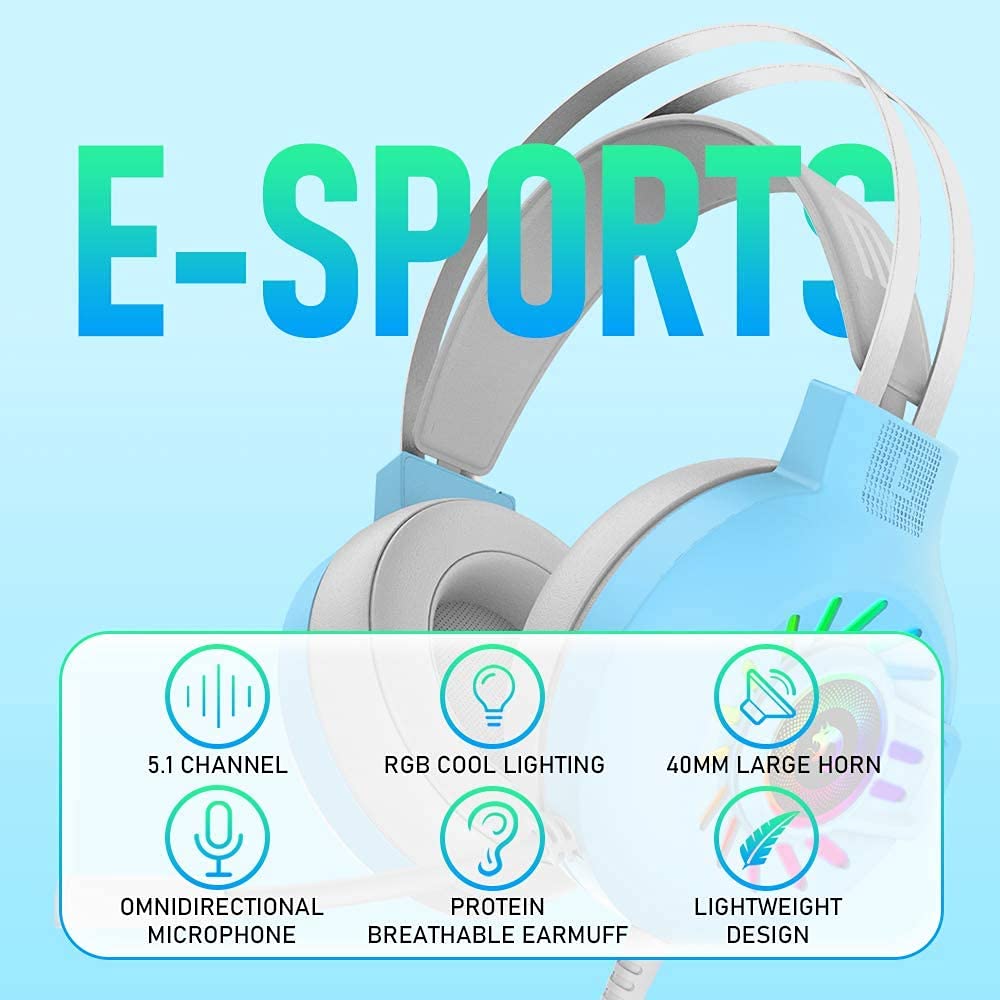 ZIYOU LANG Wireless Gaming Keyboard Mouse and Wired Headphone with Ergonomic 87Key Rainbow Backlight Rechargeable 3800mAh Battery Mechanical Anti-ghosting Mouse pad for PC Laptop Gamer Typist(Blue)