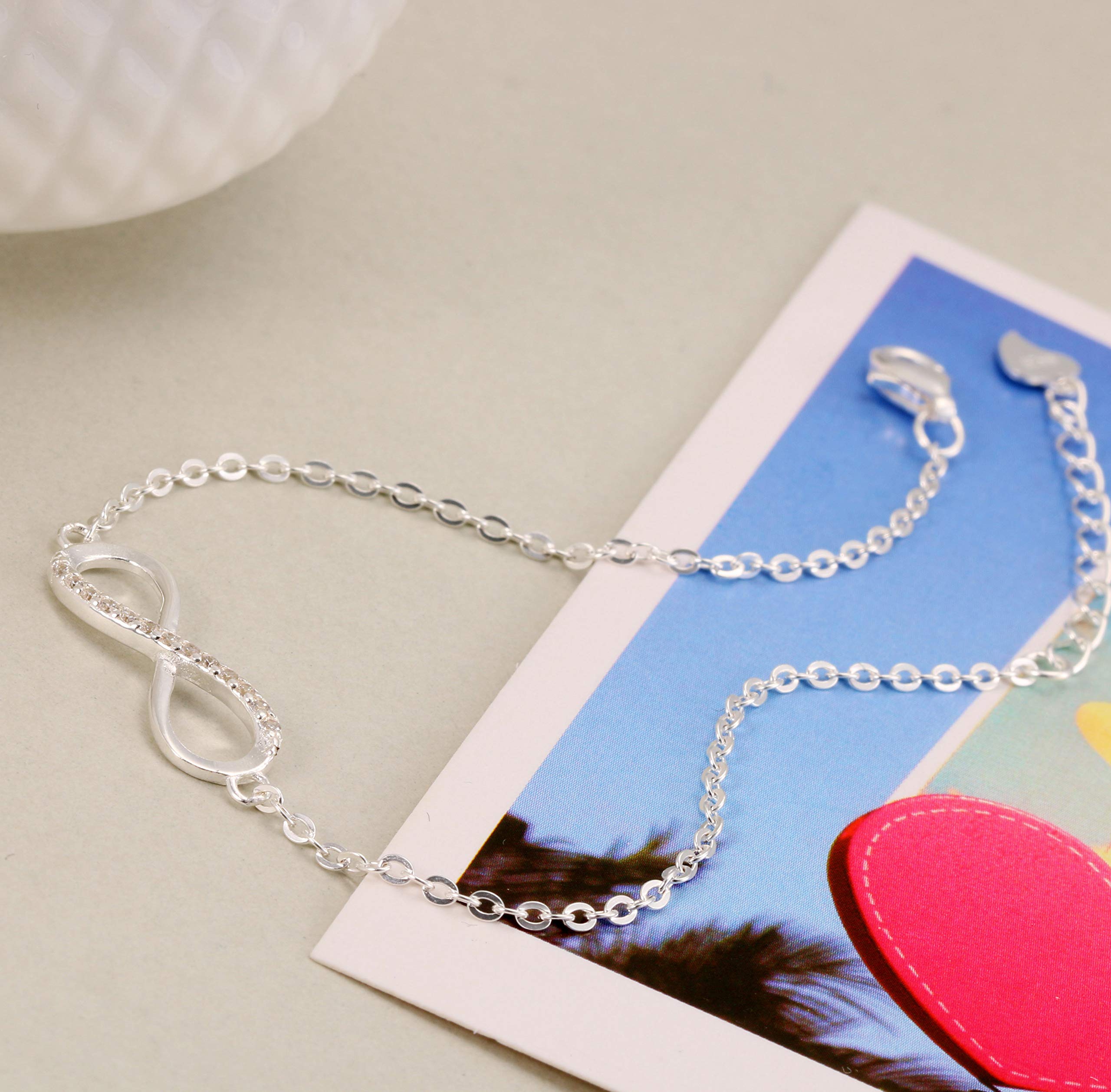 Sllaiss 925 Sterling Silver Infinity Love Bracelet for Women Infinity Endless Love Symbol Charm Adjustable Bracelet White Gold Plated