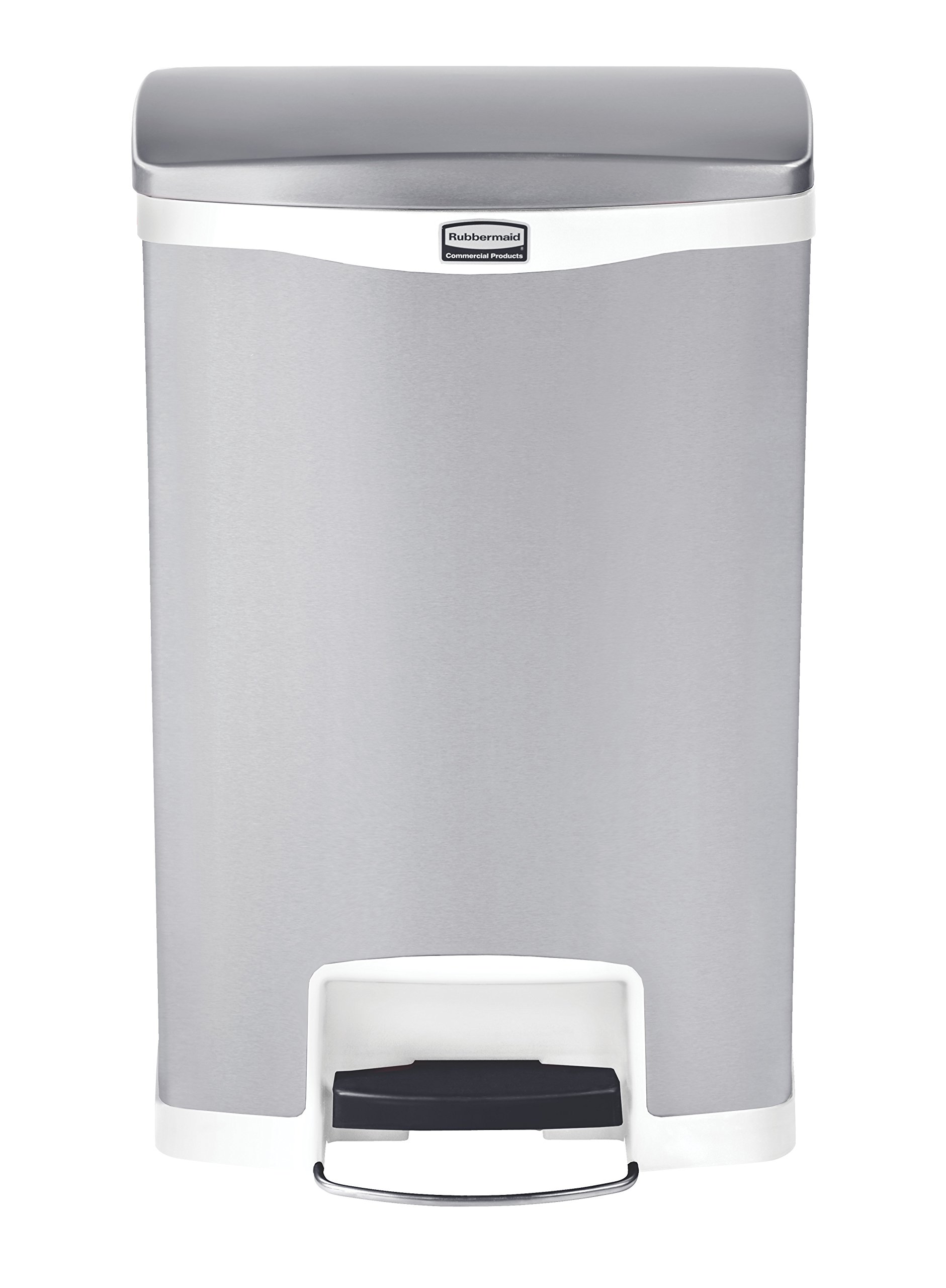 Rubbermaid Commercial Slim Jim Stainless Steel Front Step-On Wastebasket, 13-gallon, White (1901997)
