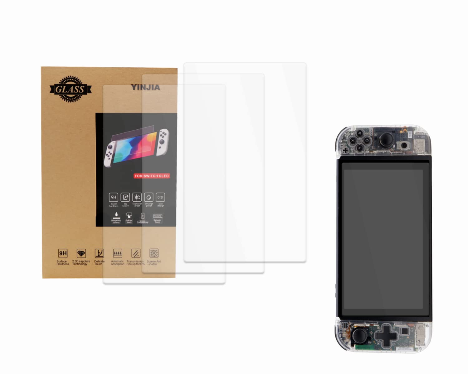 YINJIA [3 Pack] Tempered Glass Screen Protector for Switch OLED Model 2021, Protective Film 9H Hardness HD Glass, Bubble Free Display Film fits for Nintendo Switch OLED Model