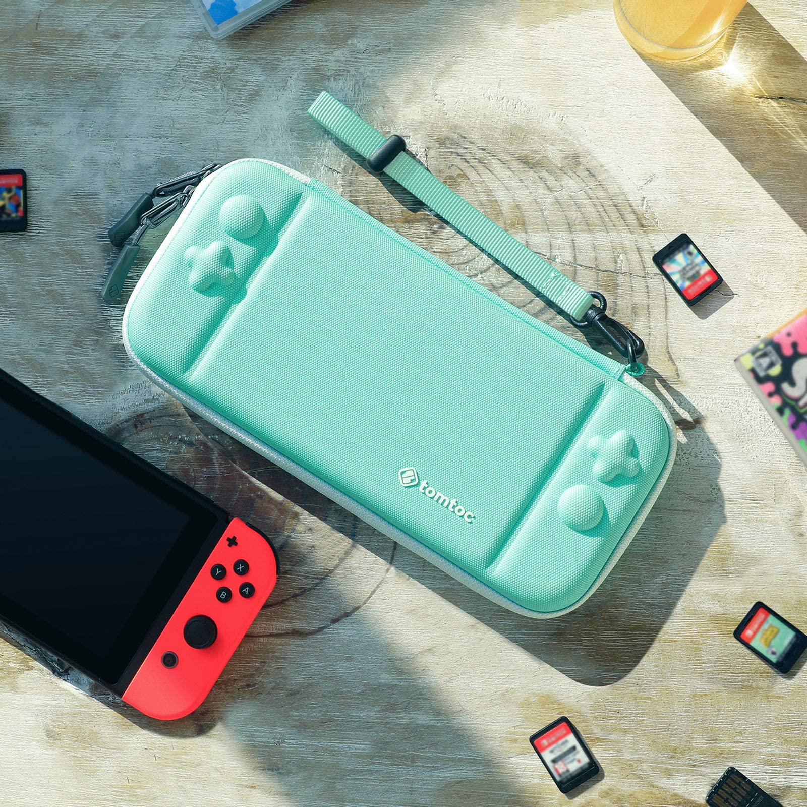 tomtoc Switch Case for Nintendo Switch, Slim Switch Sleeve with 10 Game Cartridges, Protective Switch Carry Case for Travel, with Original Patent and Military Level Protection, Green