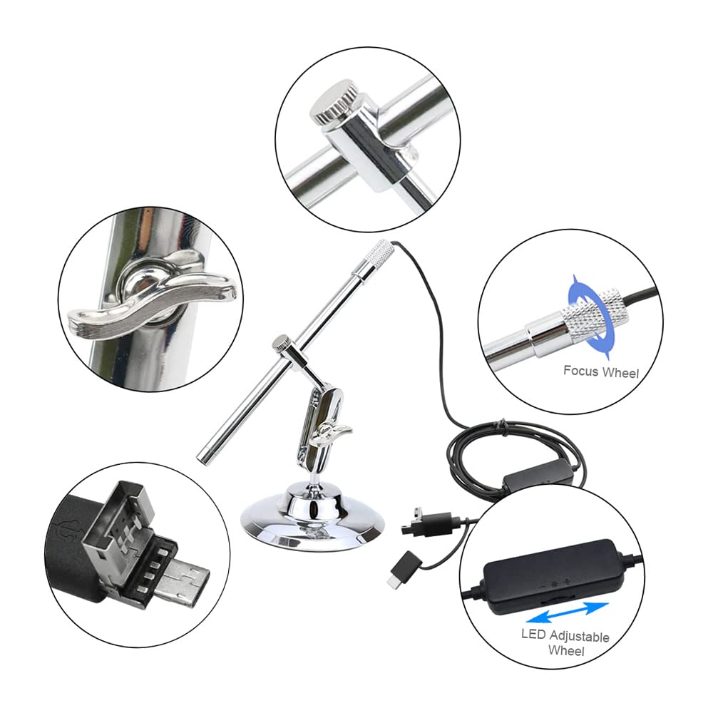 RUSUO digital usb microscope,Portable Digital USB Microscope Inspection Magnifier IP67 Waterproof Camera Built-in 8 LED Lights with Advanced CMOS Sensor 10X-200X Magnification for Smartphones PC Compu