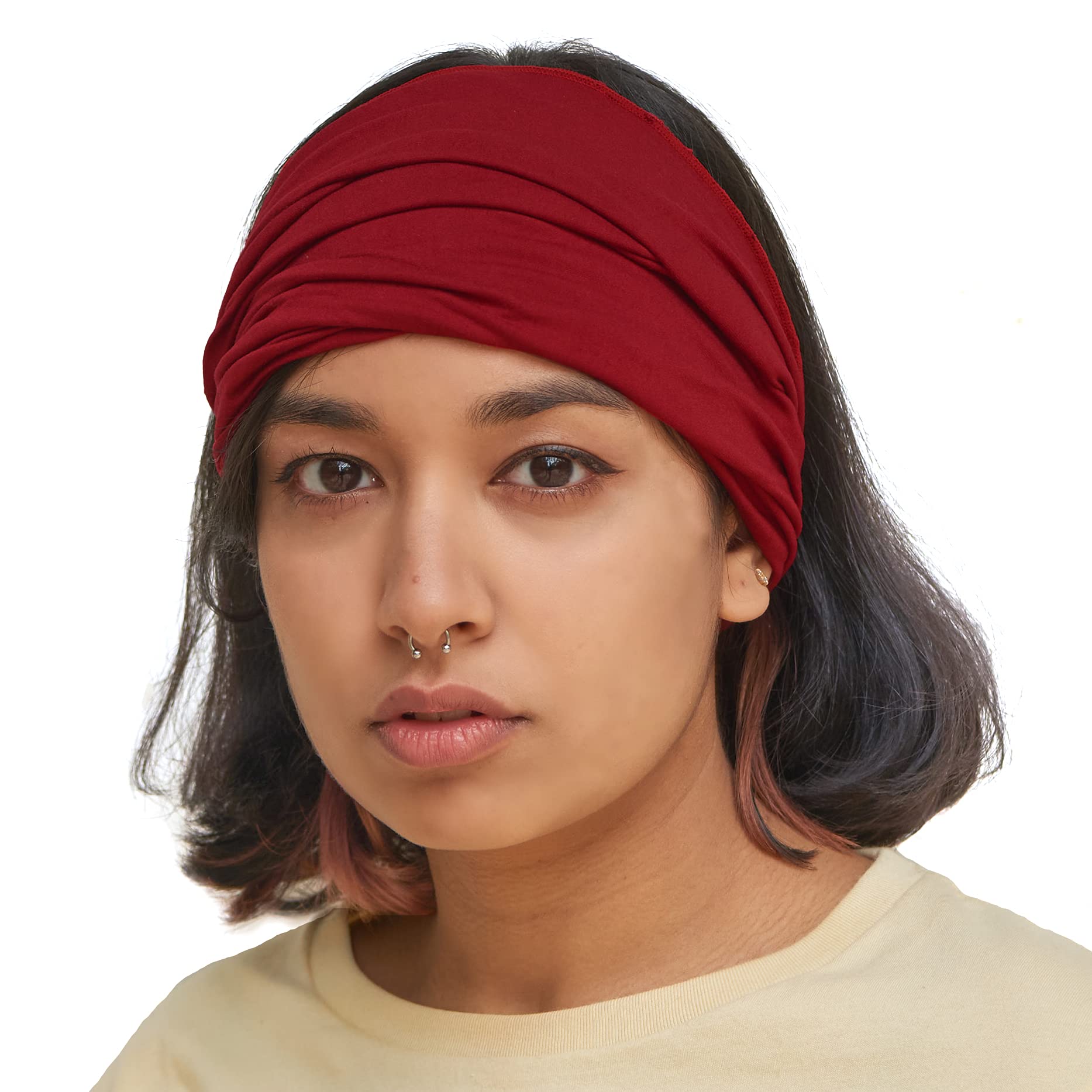 Red Japanese Bandana Headbands for Men and Women – Comfortable Head Bands with Elastic Secure Snug Fit Ideal Runners Fitness Sports Football Tennis Stylish Lightweight M